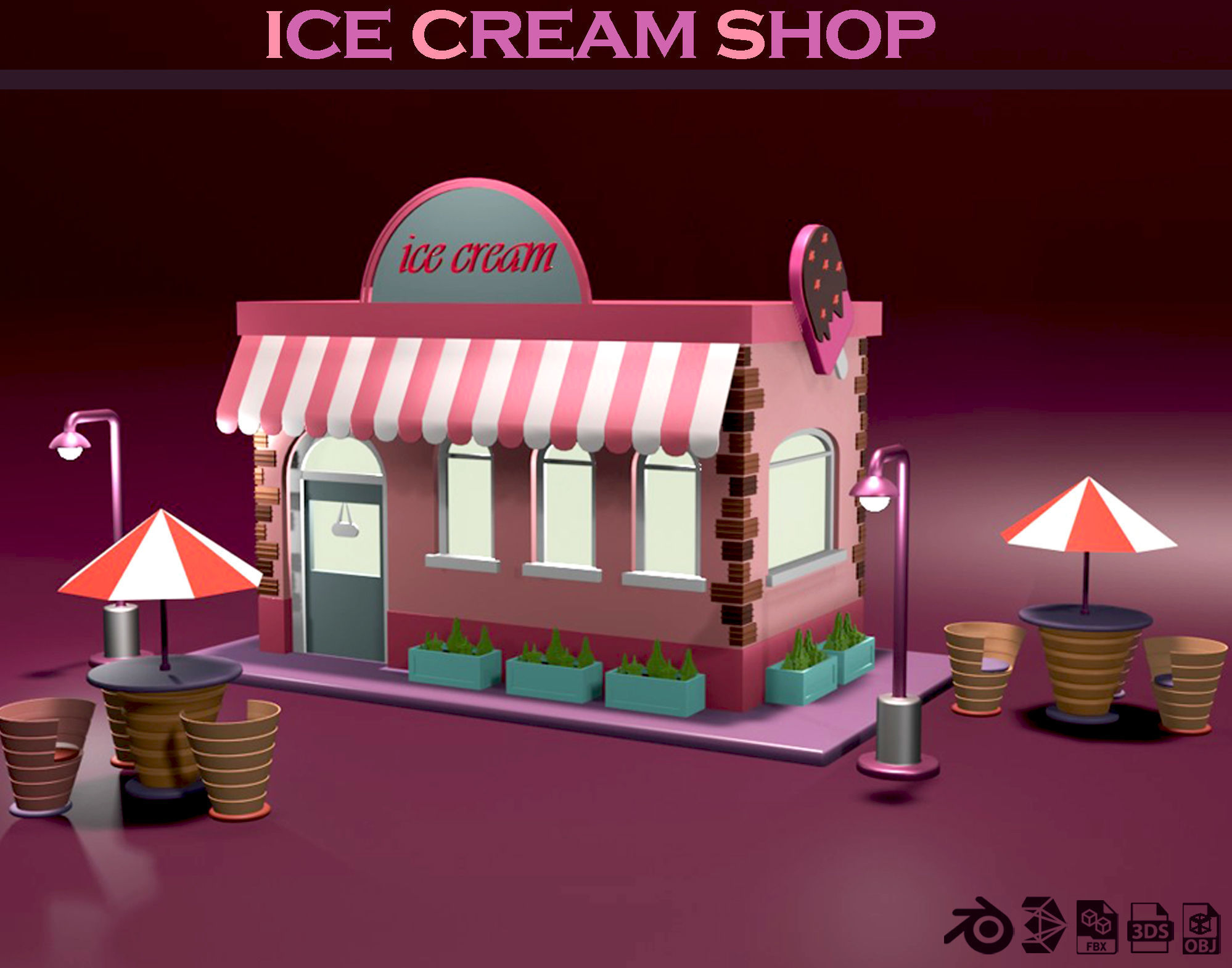 3D model ice cream shop VR / AR / low-poly | CGTrader