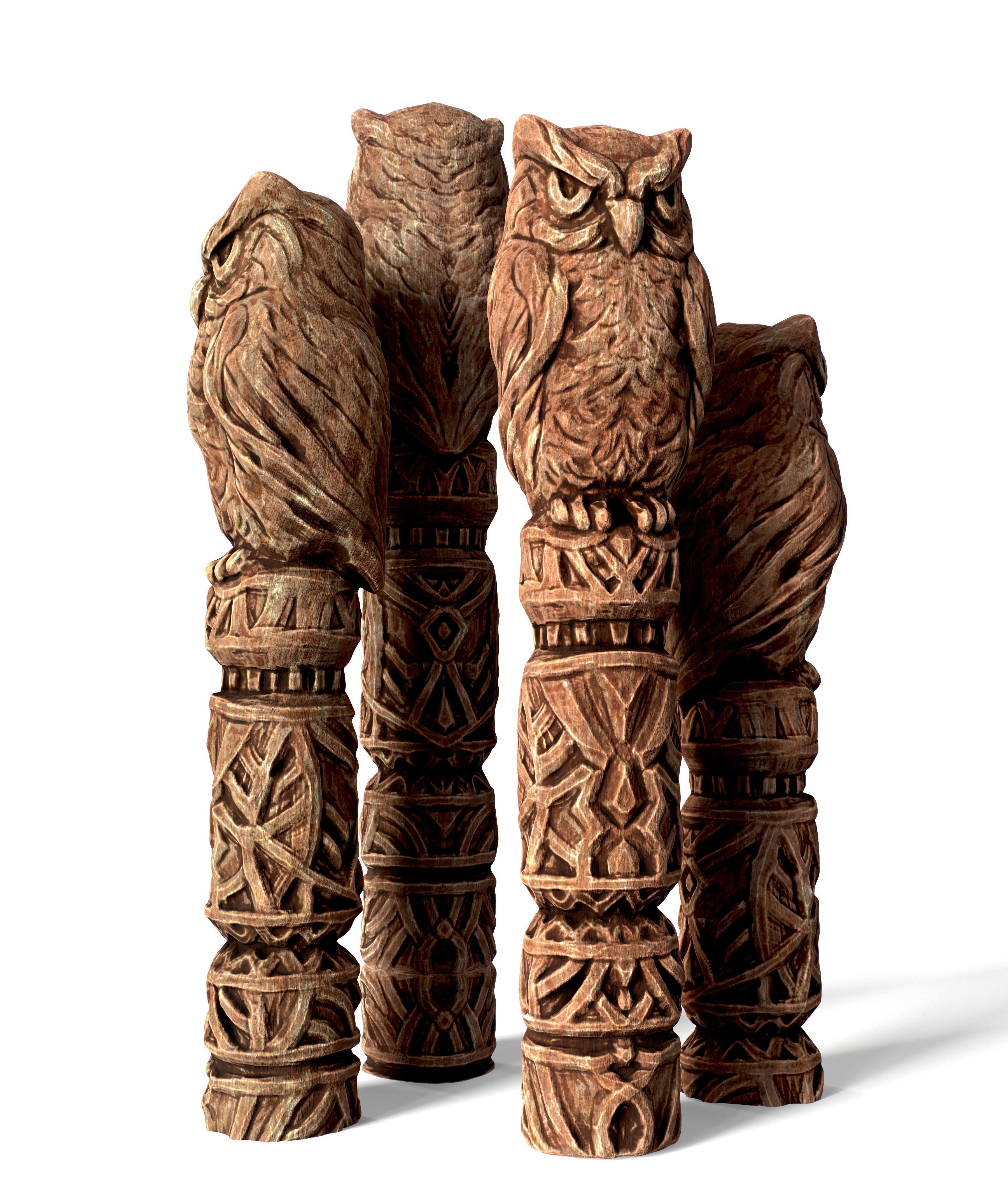 3D model Wooden Totem Owl Pole VR / AR / low-poly | CGTrader
