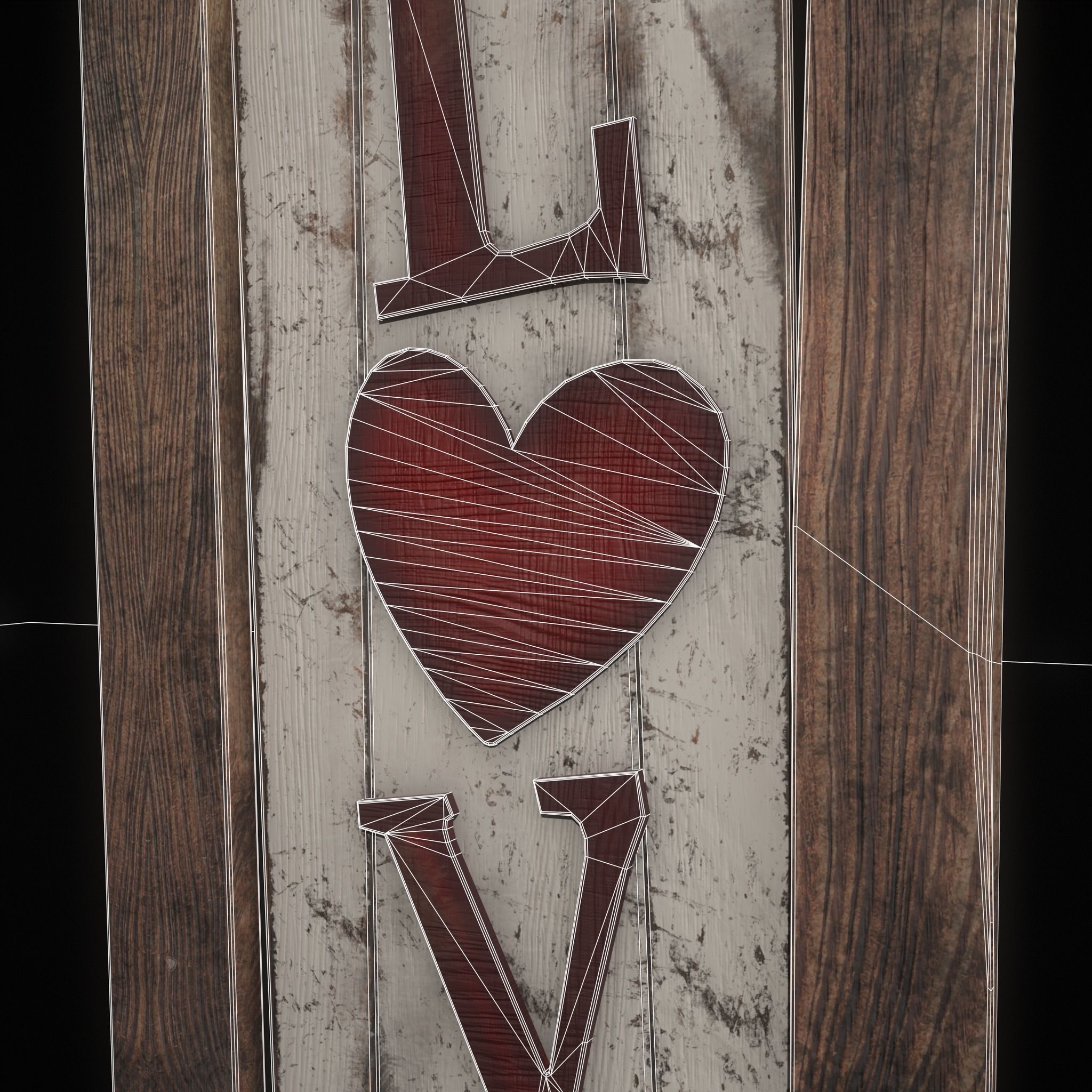 3D model Rustic Wooden Love Sign With Hearts VR / AR / low-poly | CGTrader
