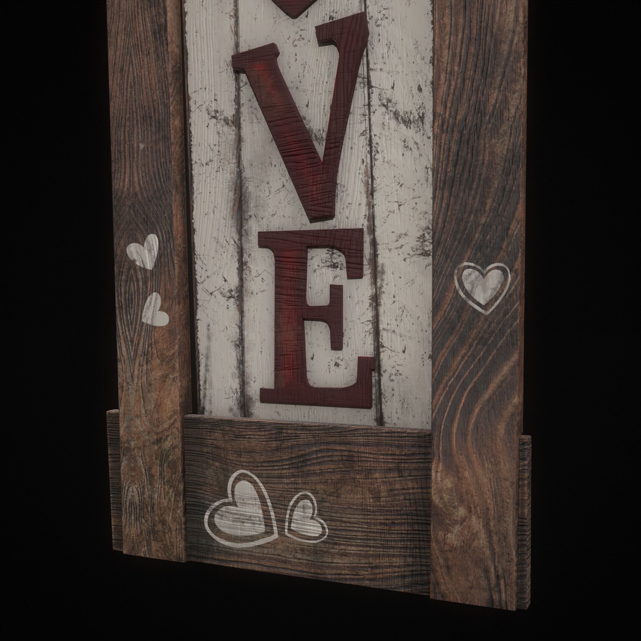 3D model Rustic Wooden Love Sign With Hearts VR / AR / low-poly | CGTrader