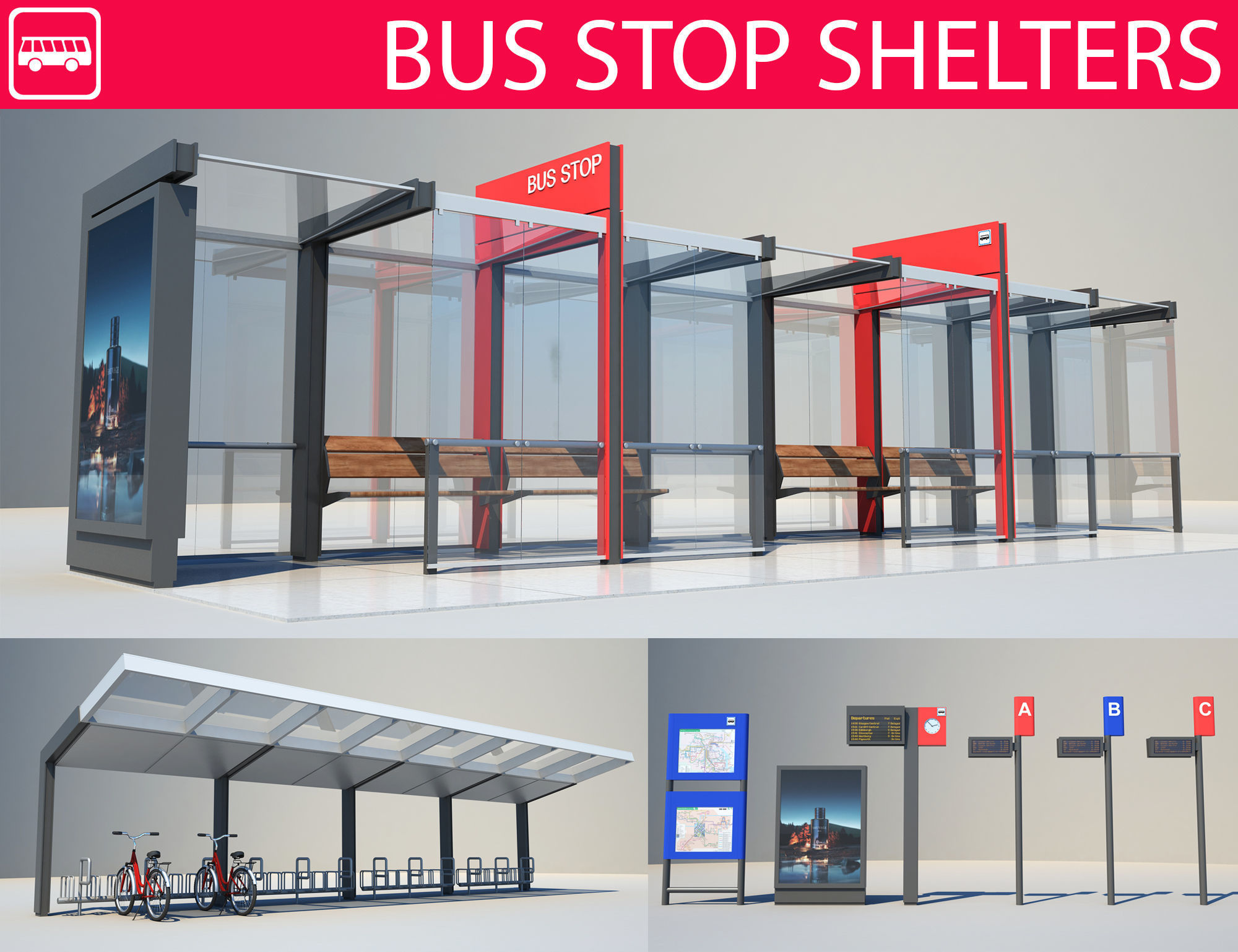 Bus Stop Shelters 3D model | CGTrader