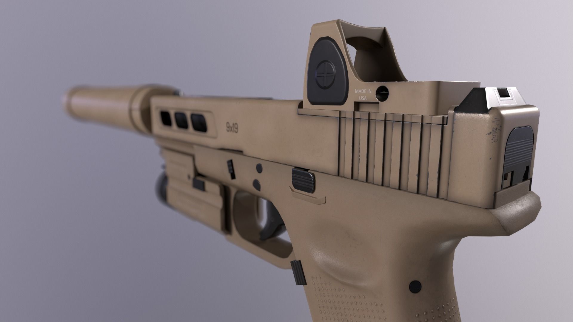 3D model 9mm Handgun - With Attachments VR / AR / low-poly | CGTrader
