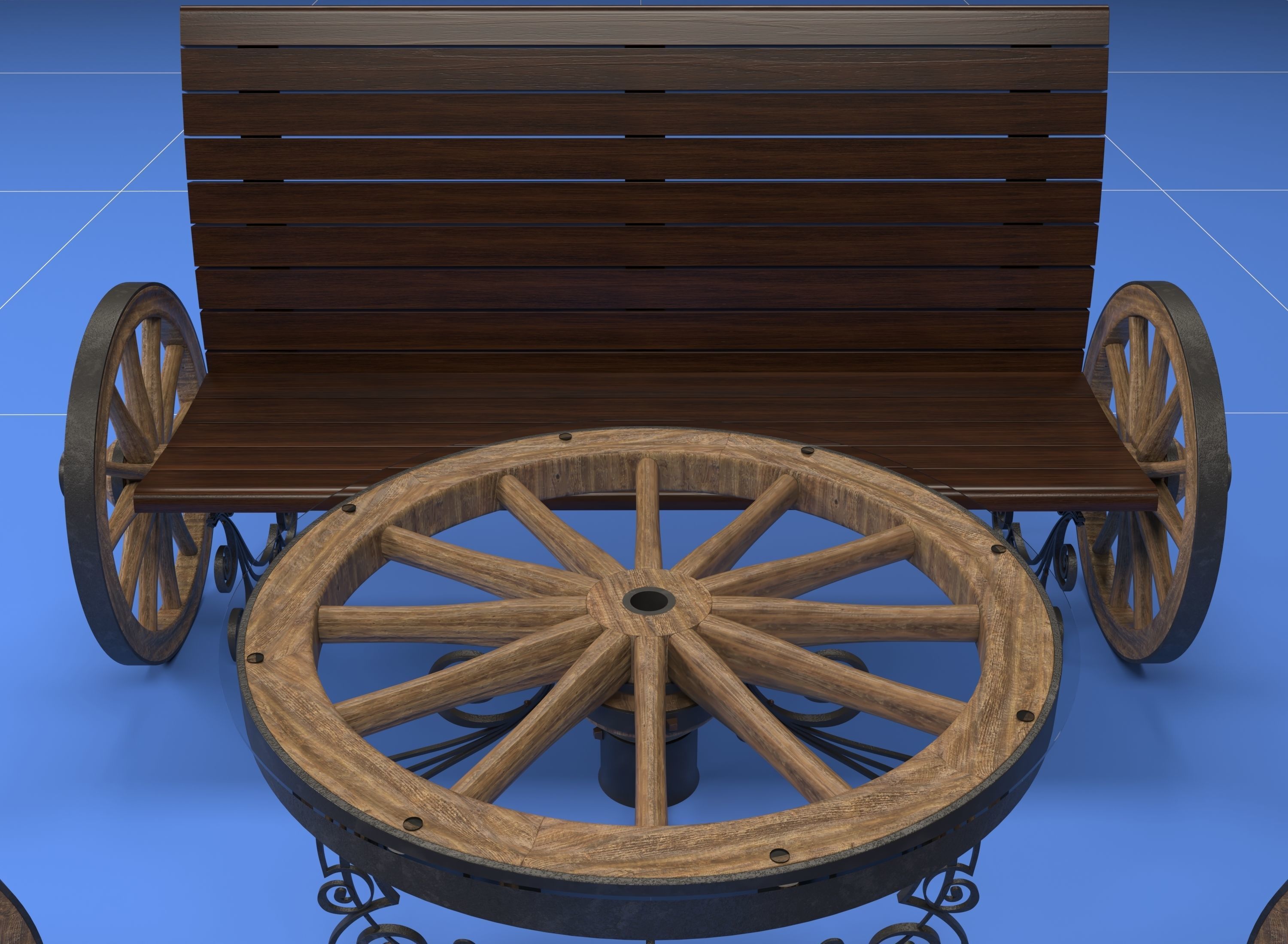 Cartwheel table and seating group 3D model | CGTrader