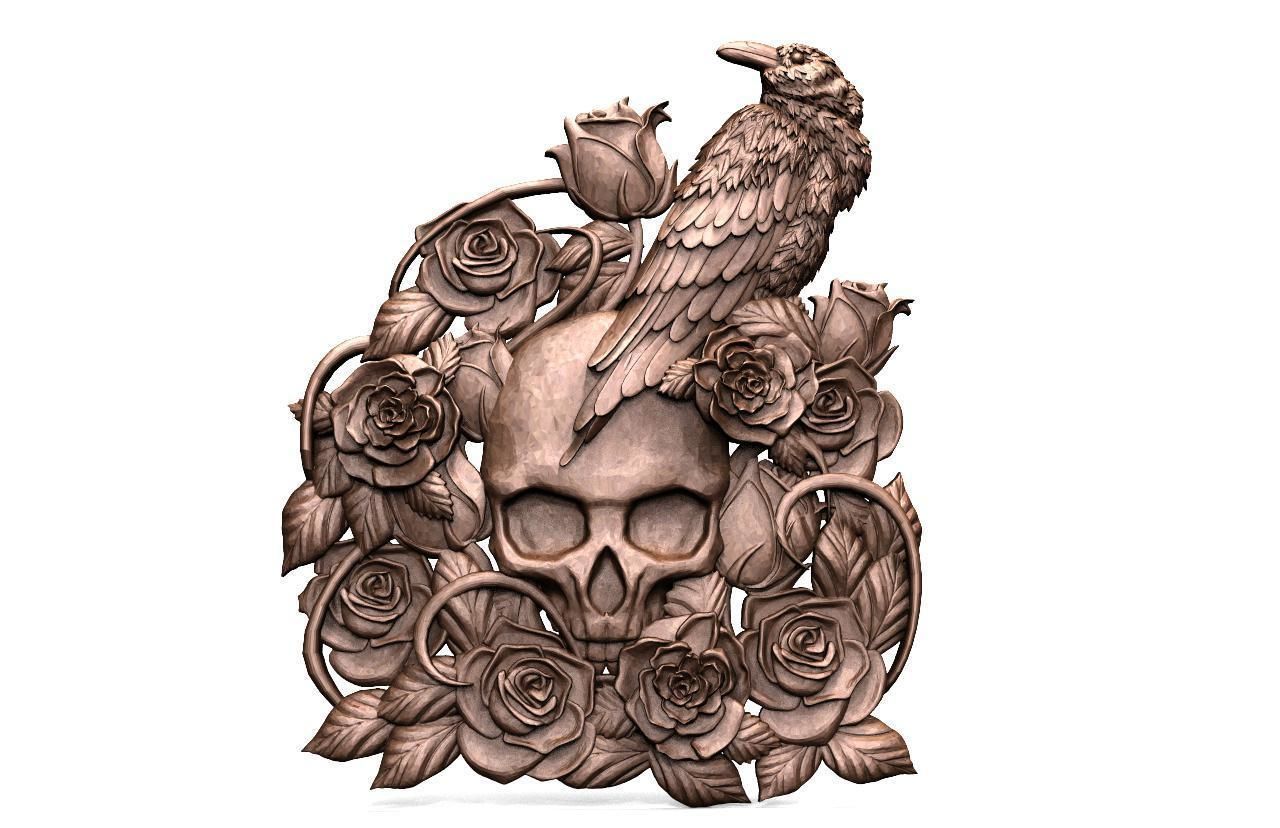 Crow and Skull CNC 3D model 3D printable | CGTrader