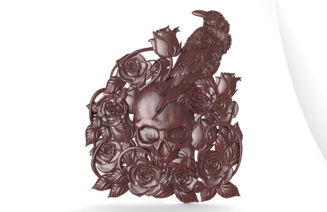 Crow and Skull CNC 3D model 3D printable | CGTrader