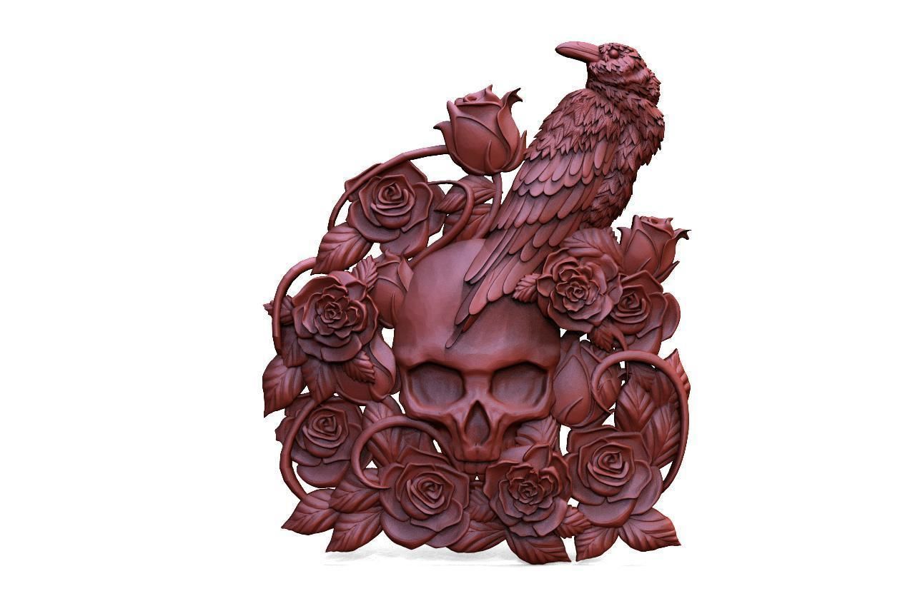 Crow and Skull CNC 3D model 3D printable | CGTrader