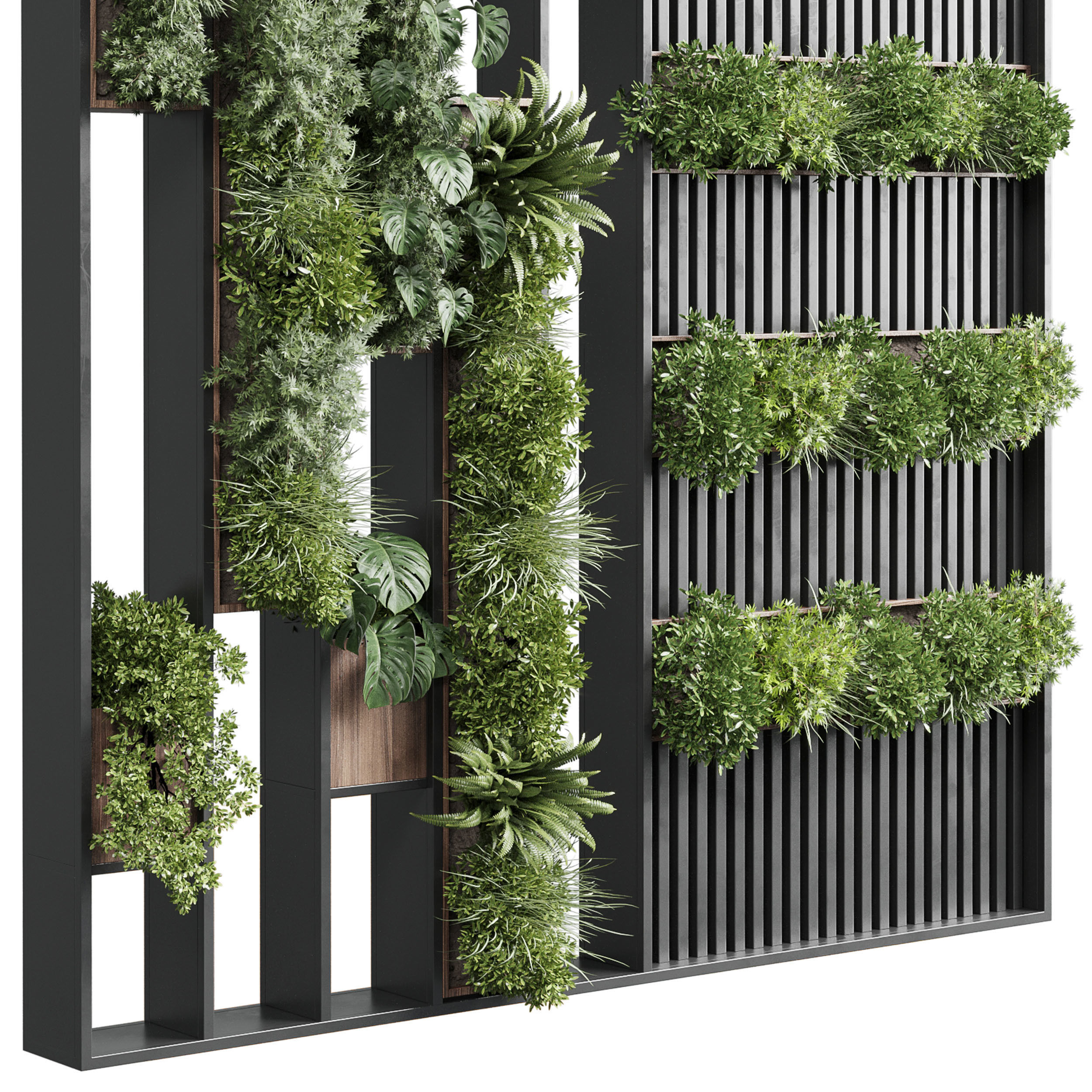 3D model plants set partition in wooden frame Vertical graden 46 VR ...