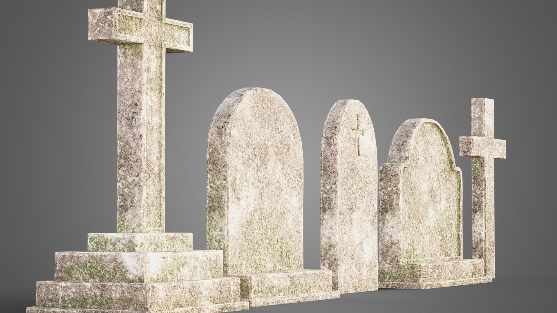 3D model Graveyard set four gravestones VR / AR / low-poly | CGTrader