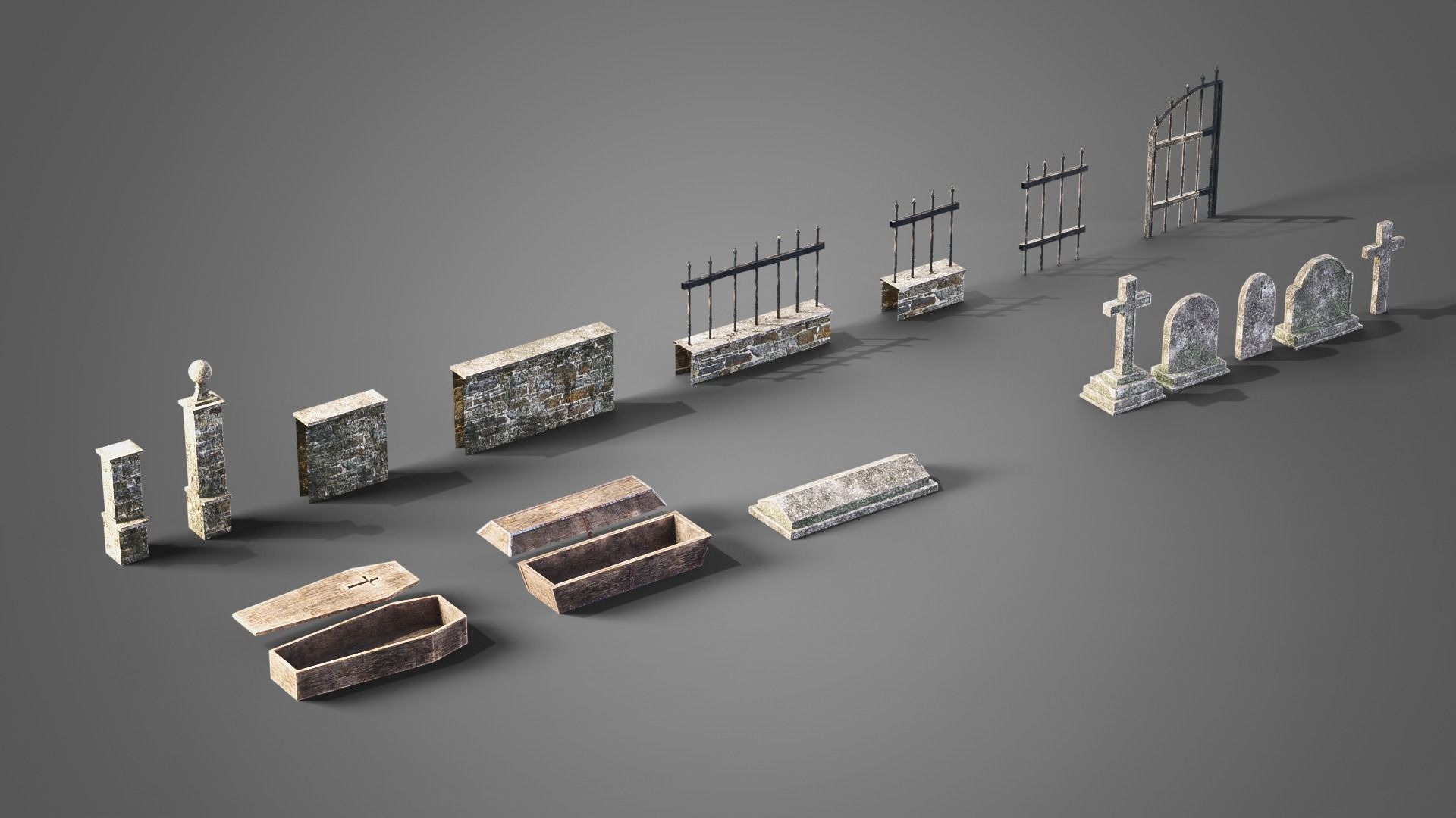 3D model Graveyard set four gravestones VR / AR / low-poly | CGTrader
