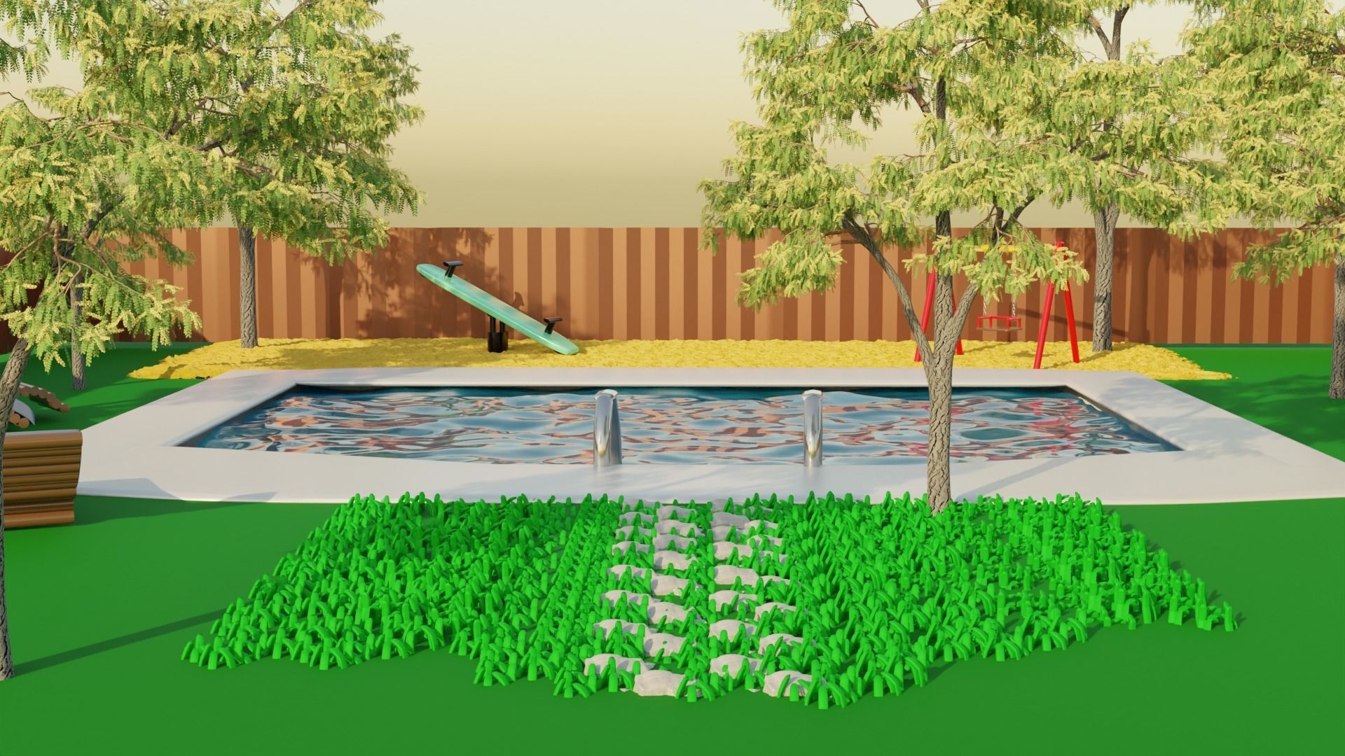 Pool in the backyard 3D model | CGTrader