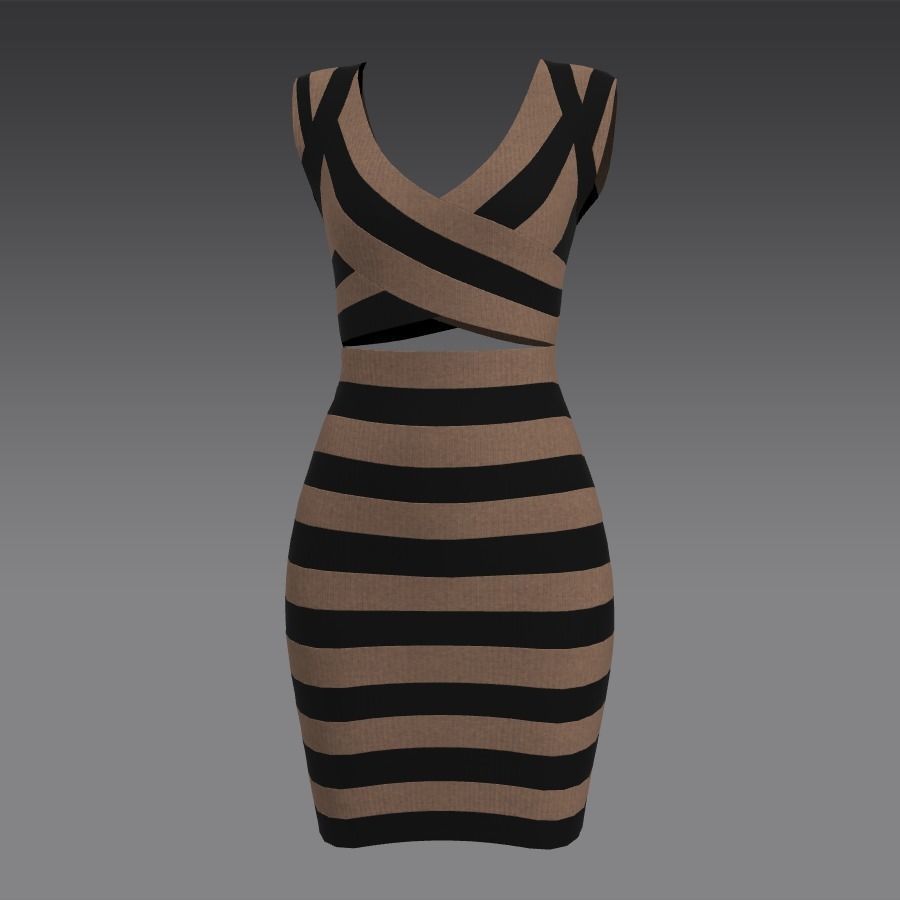 BANDAGE DRESS BLACK AND LIGHT BROWN RIB FABRIC 3D model | CGTrader