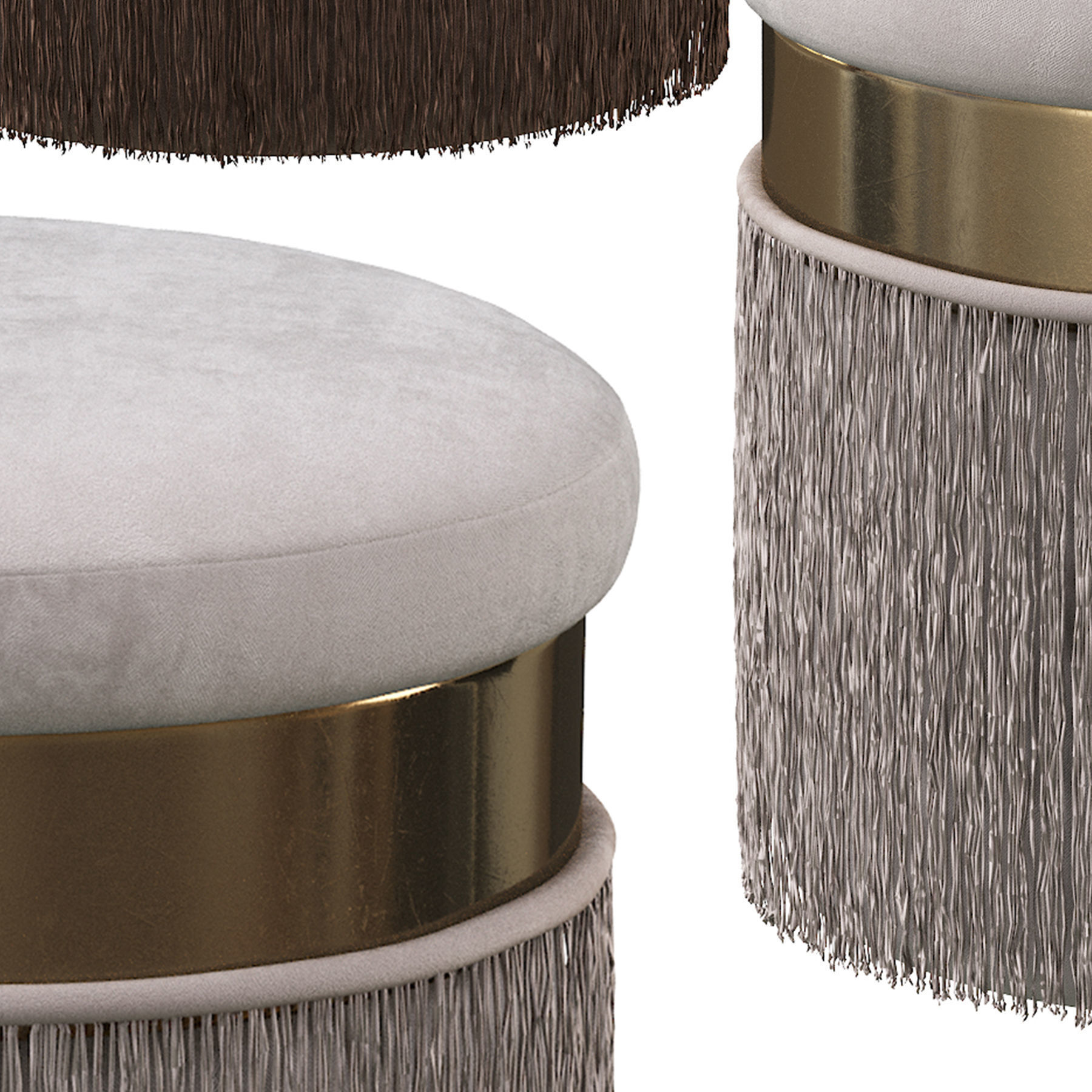 BLUSH MAUVE PINK LONG FRINGED ROUND VELVET OTTOMAN FOOTSTOOL 3D model ...