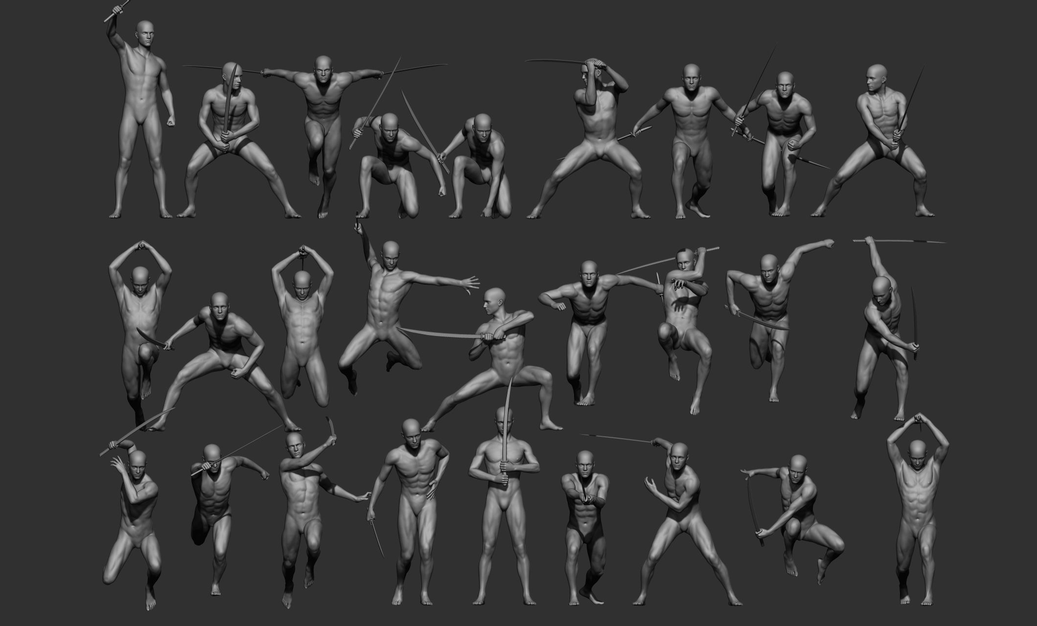 Male full body sword poses 3D model | CGTrader