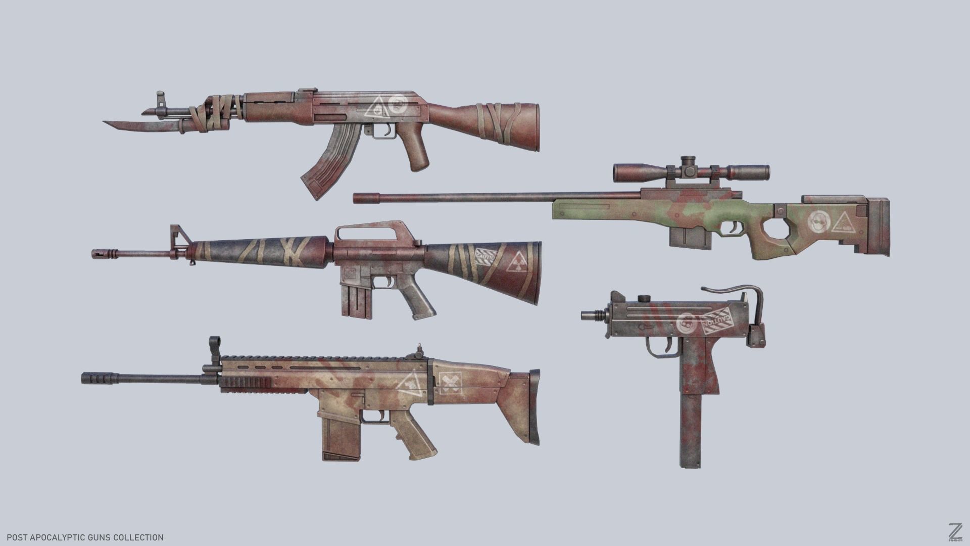 Post apocalyptic guns collection VR / AR / low-poly | CGTrader