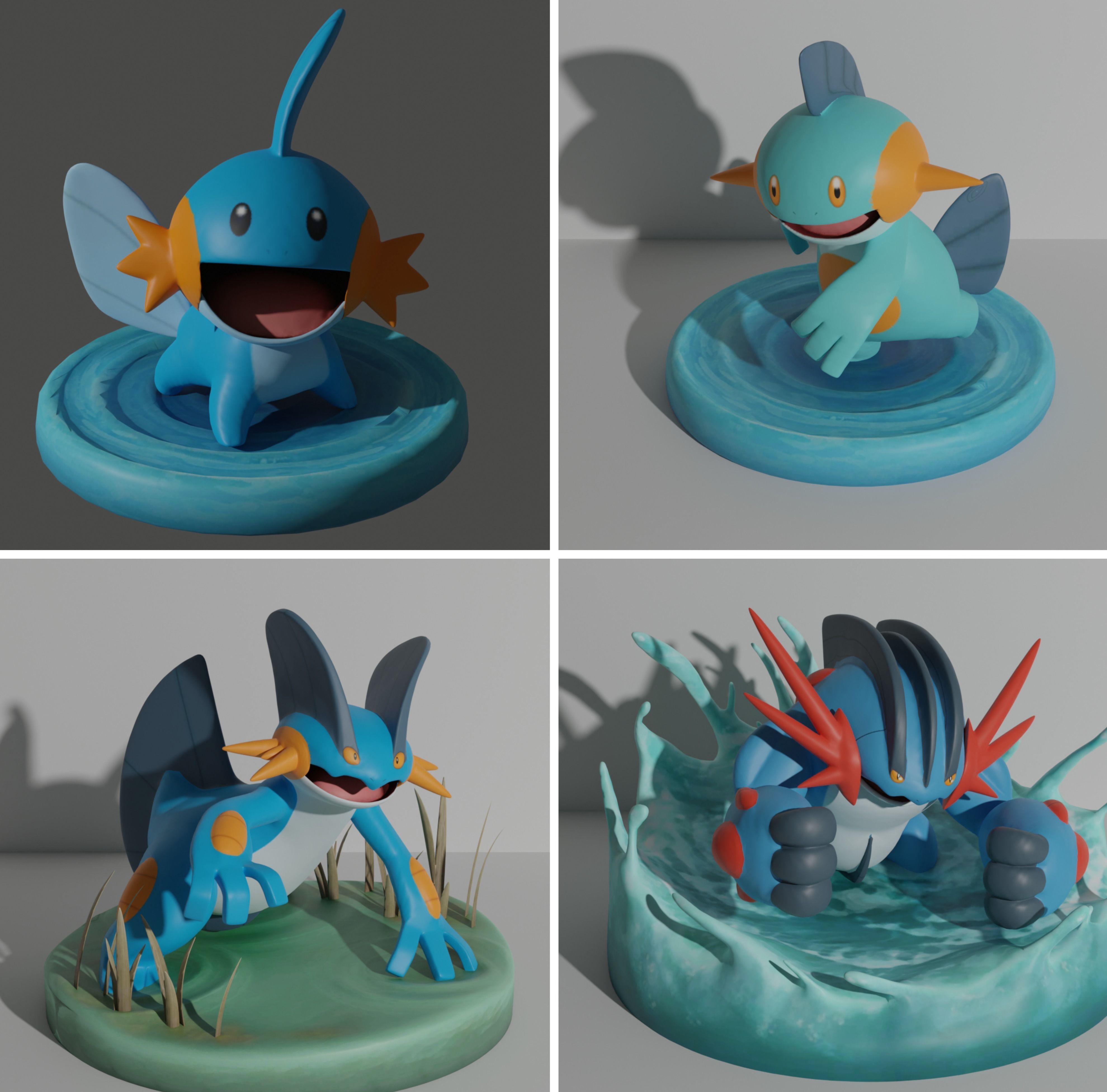 Mudkip Marshtomp Swampert and Mega Swampert 3D print model 3D model 3D ...