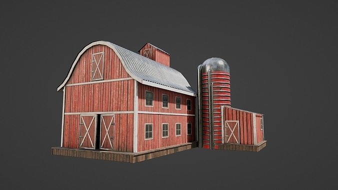 3D model western style farm house red barn with 4k pbr textures VR / AR ...