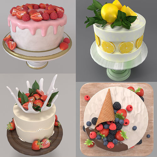 Set of four cakes 3D Model Collection | CGTrader