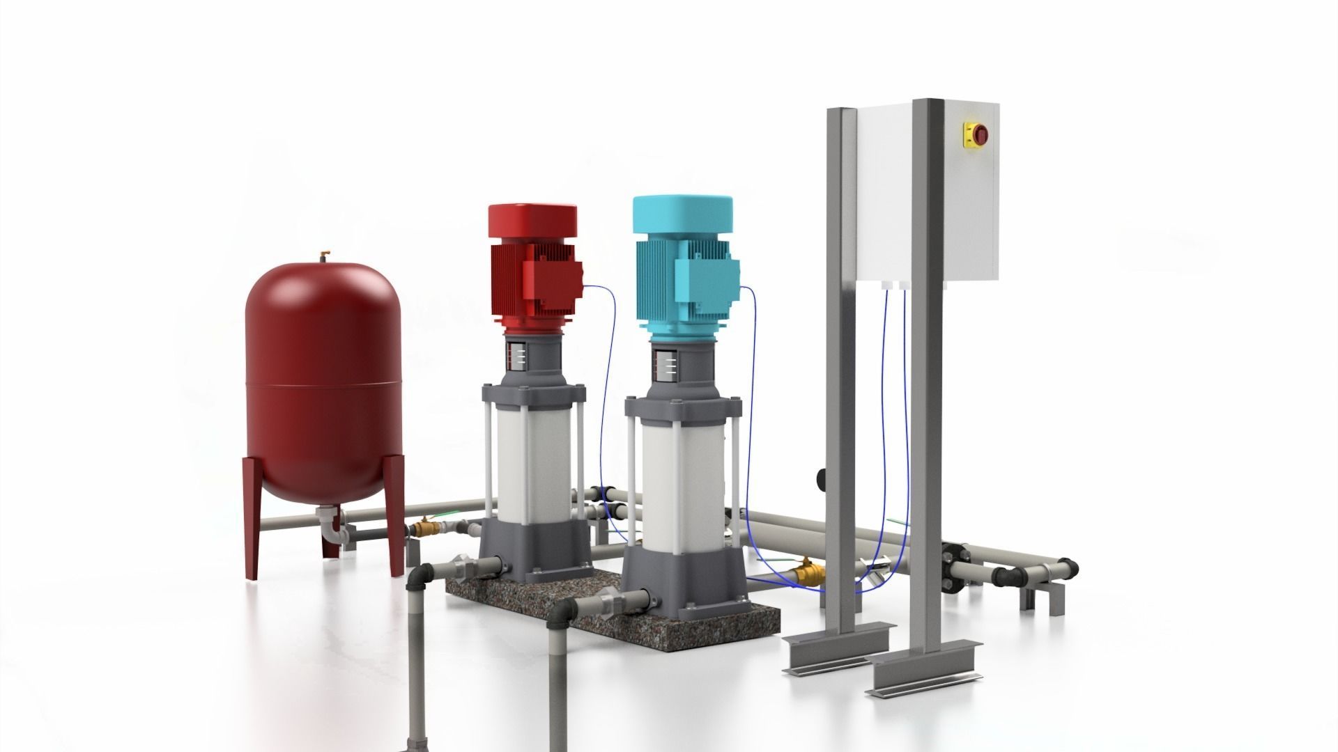 Installations of Booster Pump Multistage Pump Full Assembly 3D model 3D ...