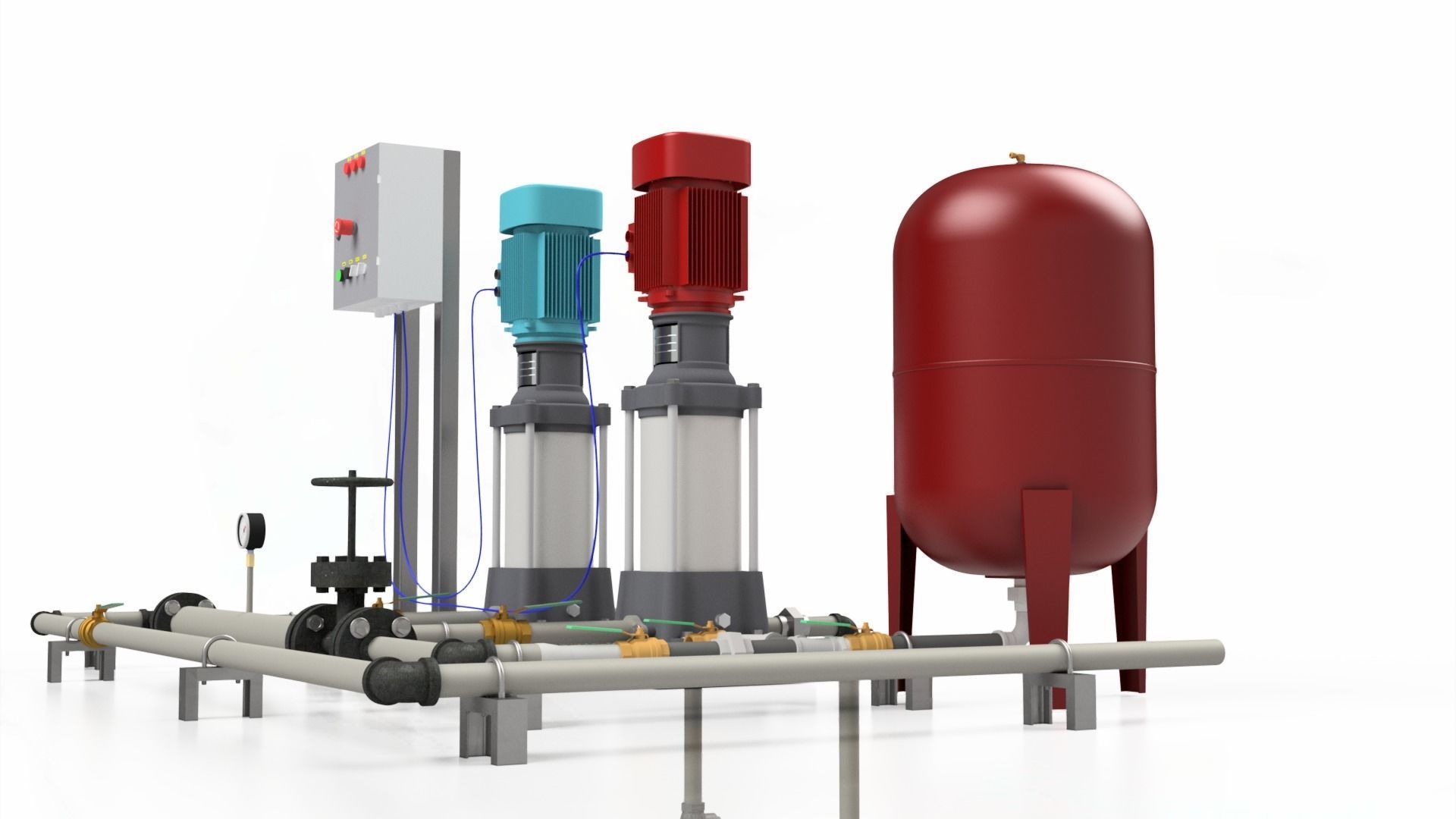 Installations of Booster Pump Multistage Pump Full Assembly 3D model 3D ...