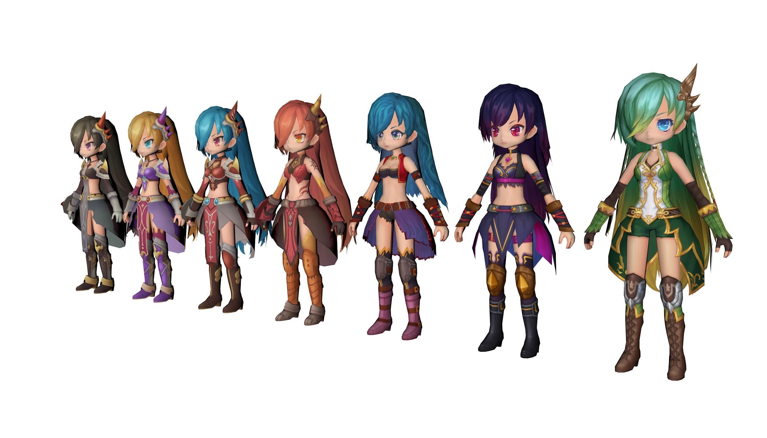 3d Model Anime Girl Fully Rigged Character 7 Variants Set 1 Vr