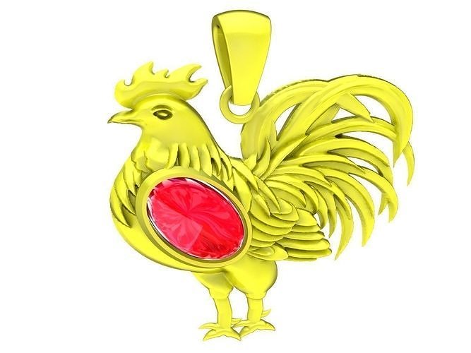 zodiac oval ruby rooster pendant 4592 3D model 3D printable | CGTrader