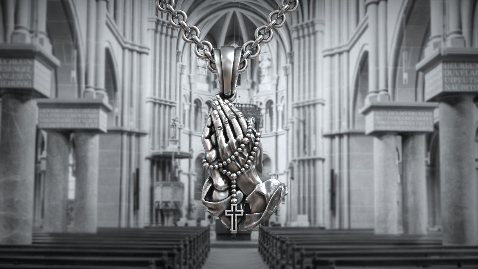 Pray Hand Holy Rosary Cross Christian Catholic Amulet 3D model 3D ...