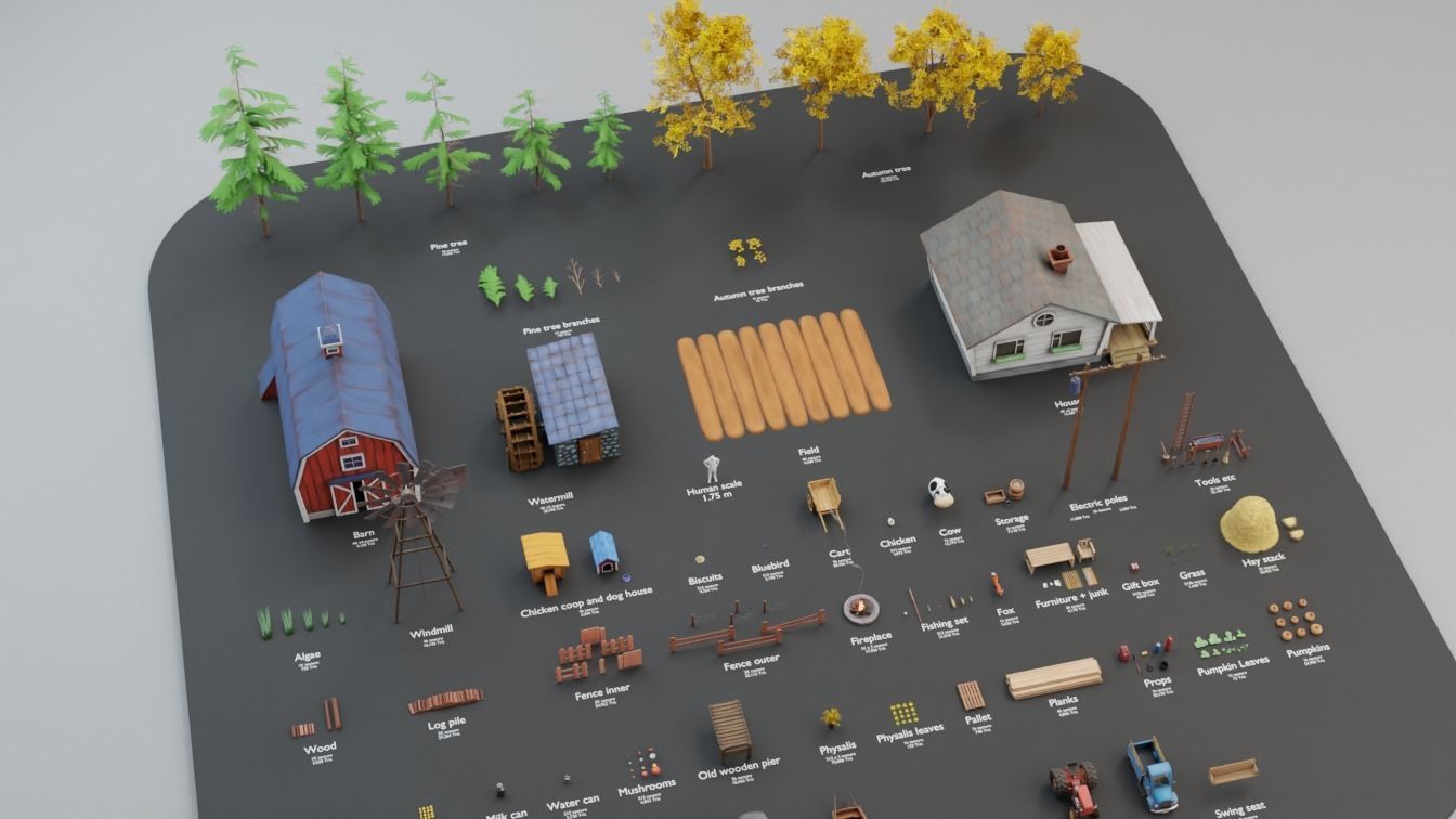 3D model Farm prop pack - stylized VR / AR / low-poly | CGTrader