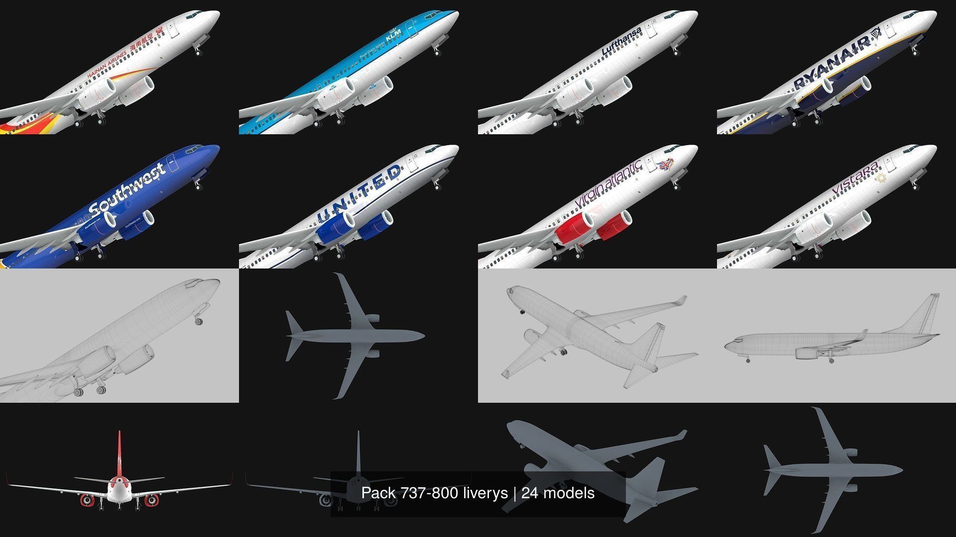 3D Model Collection Pack 737-800 liverys VR / AR / low-poly | CGTrader