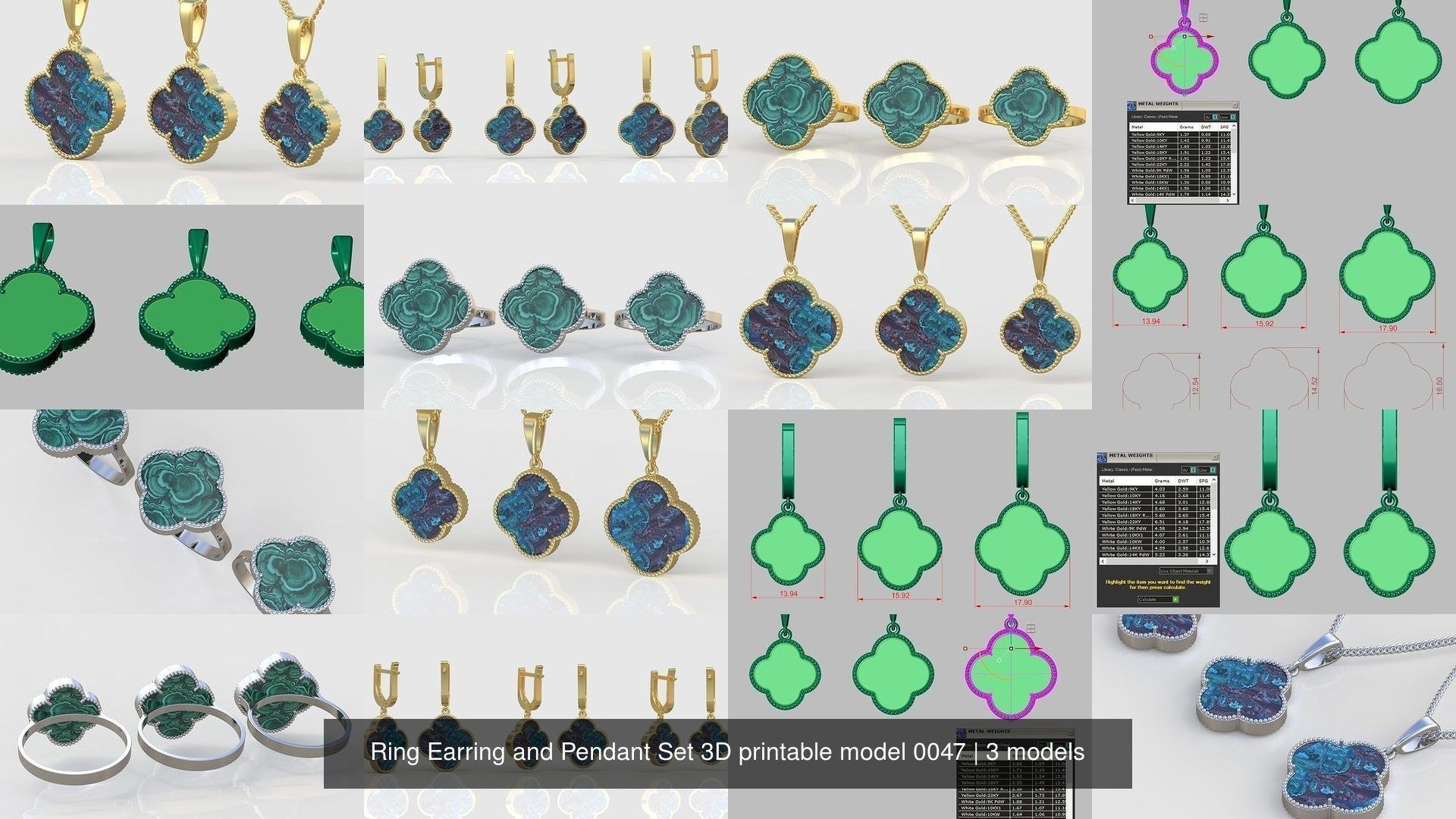 Ring Earring and Pendant Set 3D printable model 0047 3D Model Collection | CGTrader