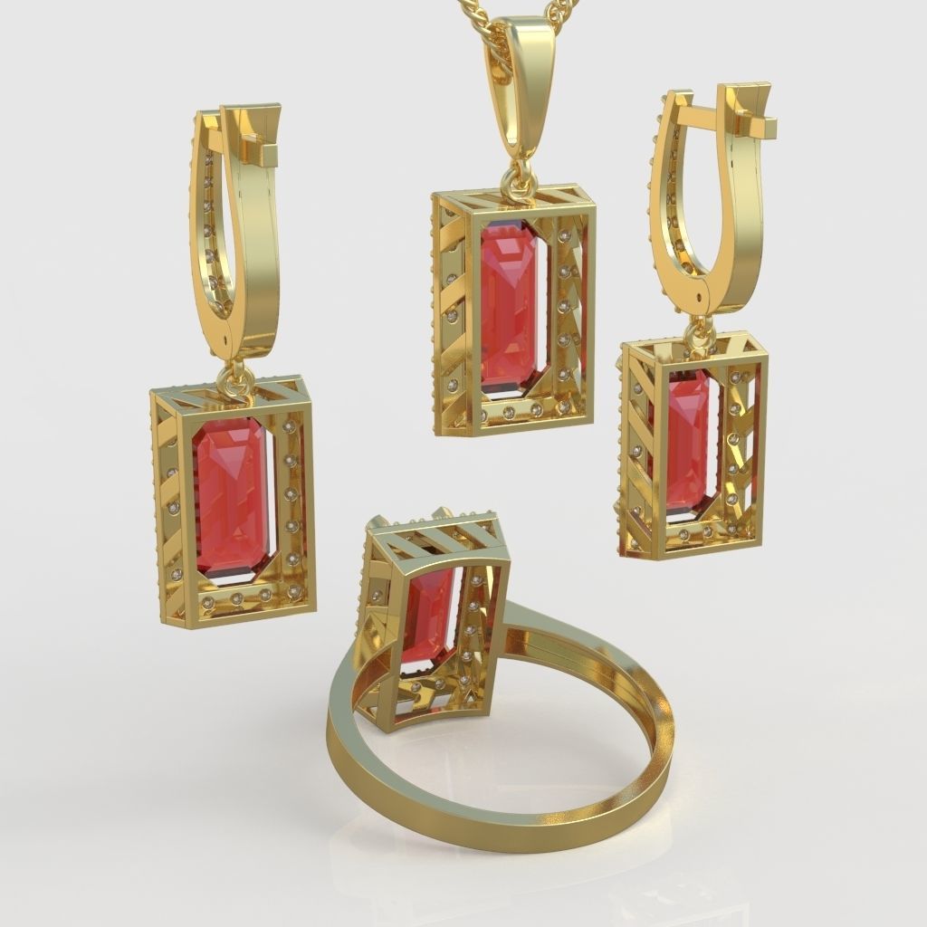 Ring Earring and Pendant Set 3D printable model 0051 3D Model ...