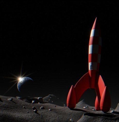 Tintin rocket on moon 3D model animated | CGTrader
