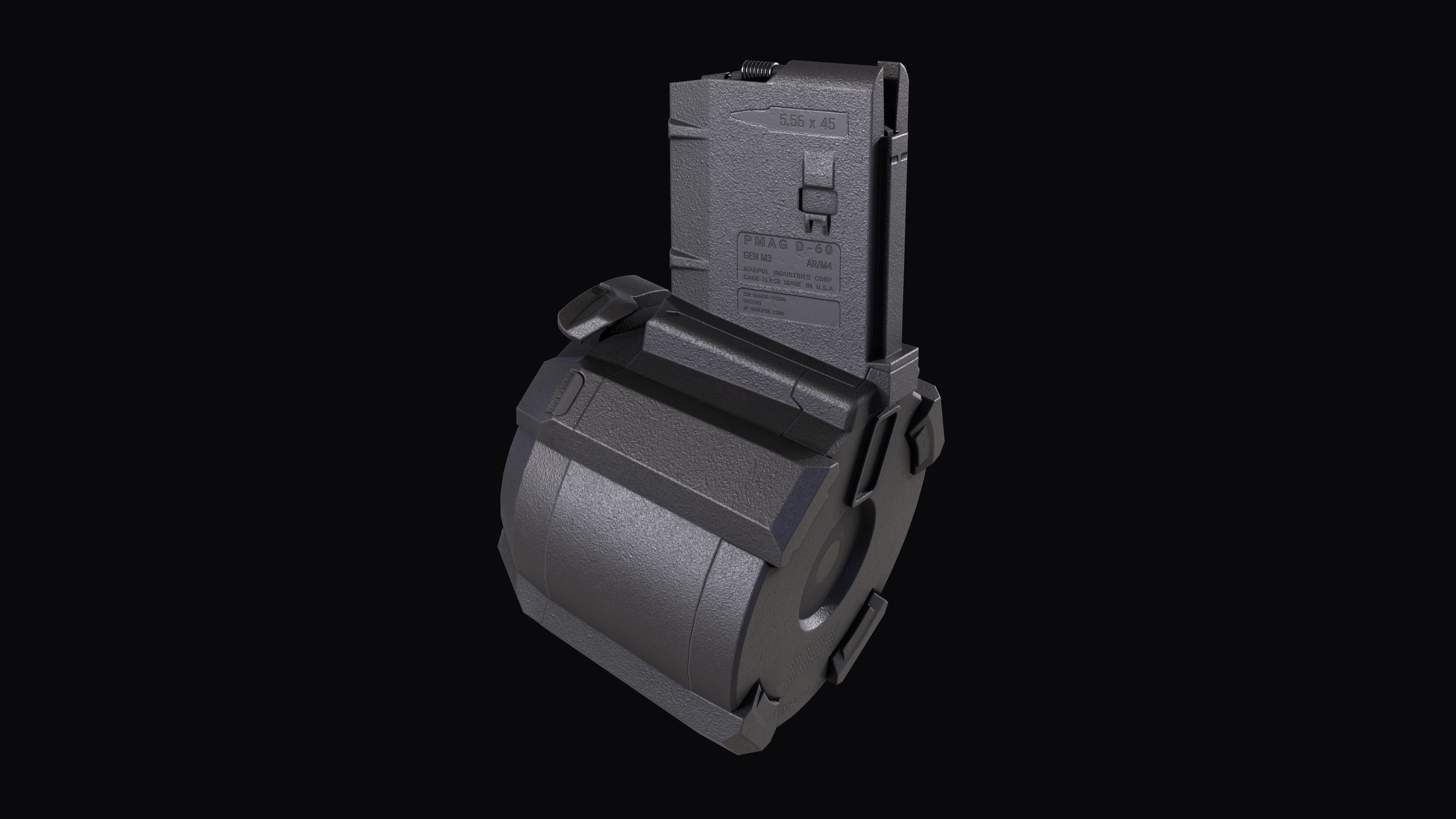 3D model AR M4 - Magpul PMAG D-60 STANAG magazine VR / AR / low-poly ...
