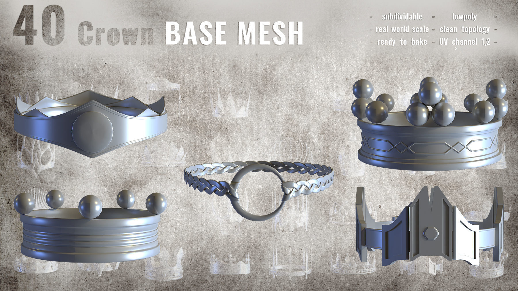 3D model 40 Crown BASE MESHE VR / AR / low-poly | CGTrader