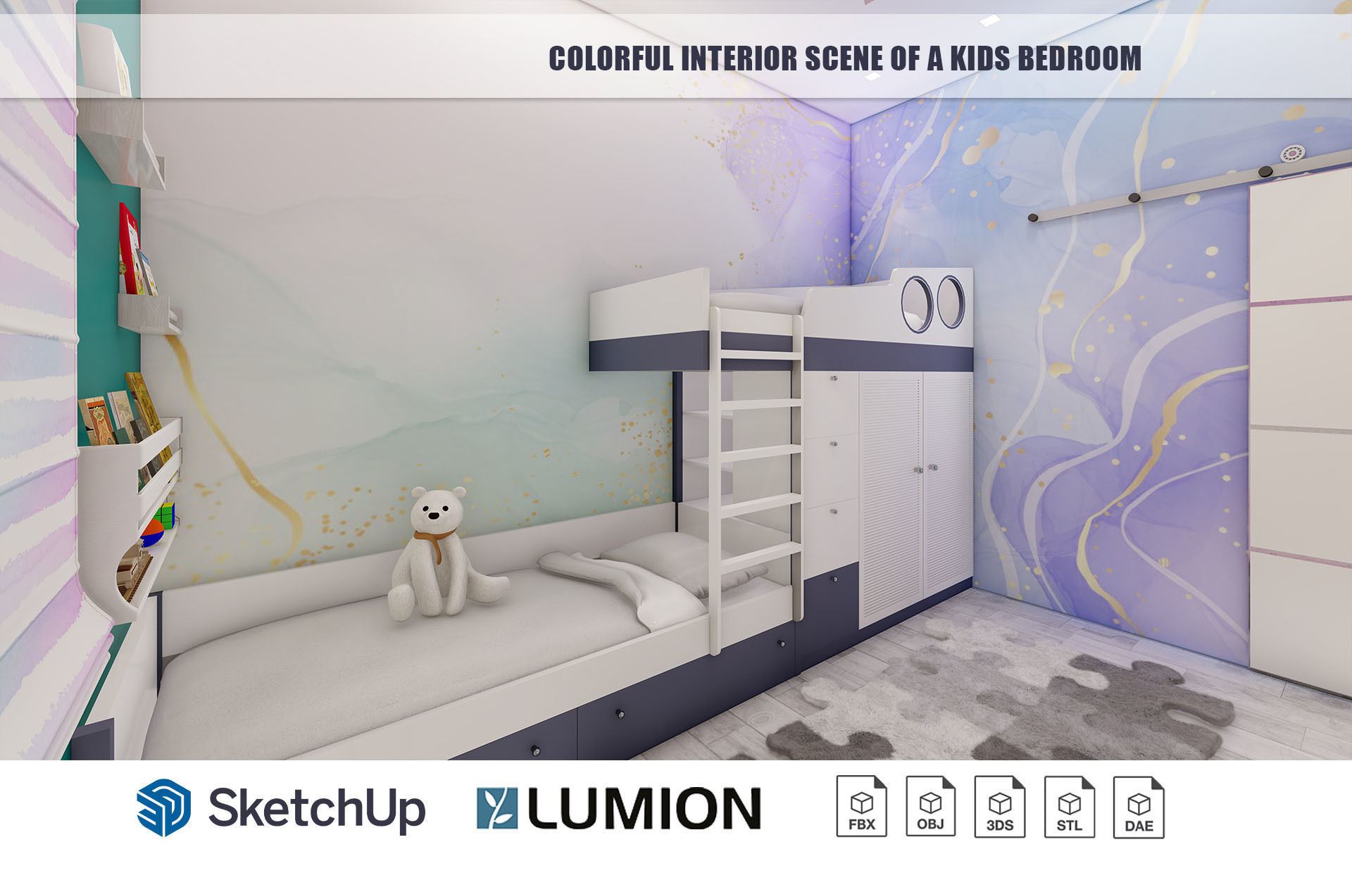 Colorful interior scene of a kids bedroom 3D model | CGTrader