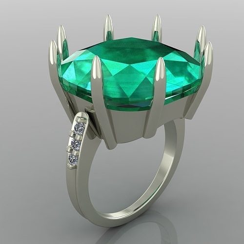Jewelry Ring with big Emerald 23 3D model 3D printable | CGTrader