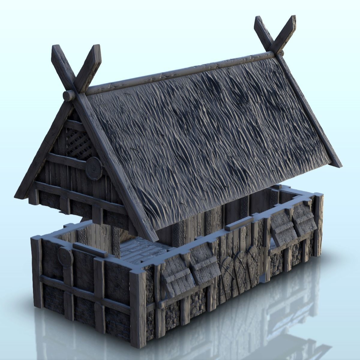 Viking building with large thatched roof and roof window 8 3D model 3D ...