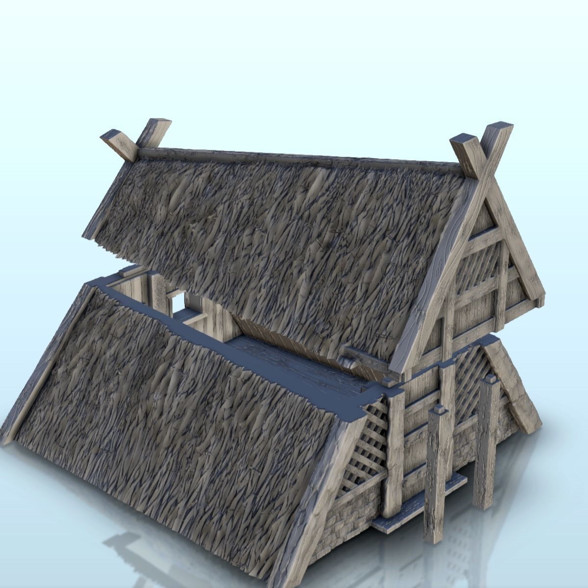 Viking building with bevelled roof and wooden column 6 3D model 3D ...