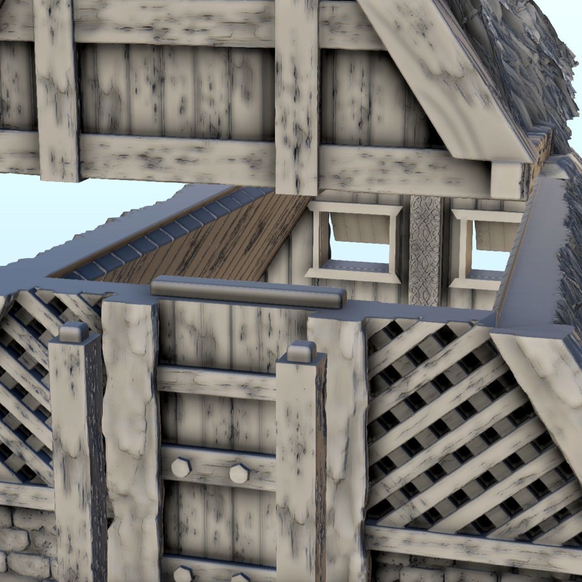 Viking building with bevelled roof and wooden column 6 3D model 3D ...