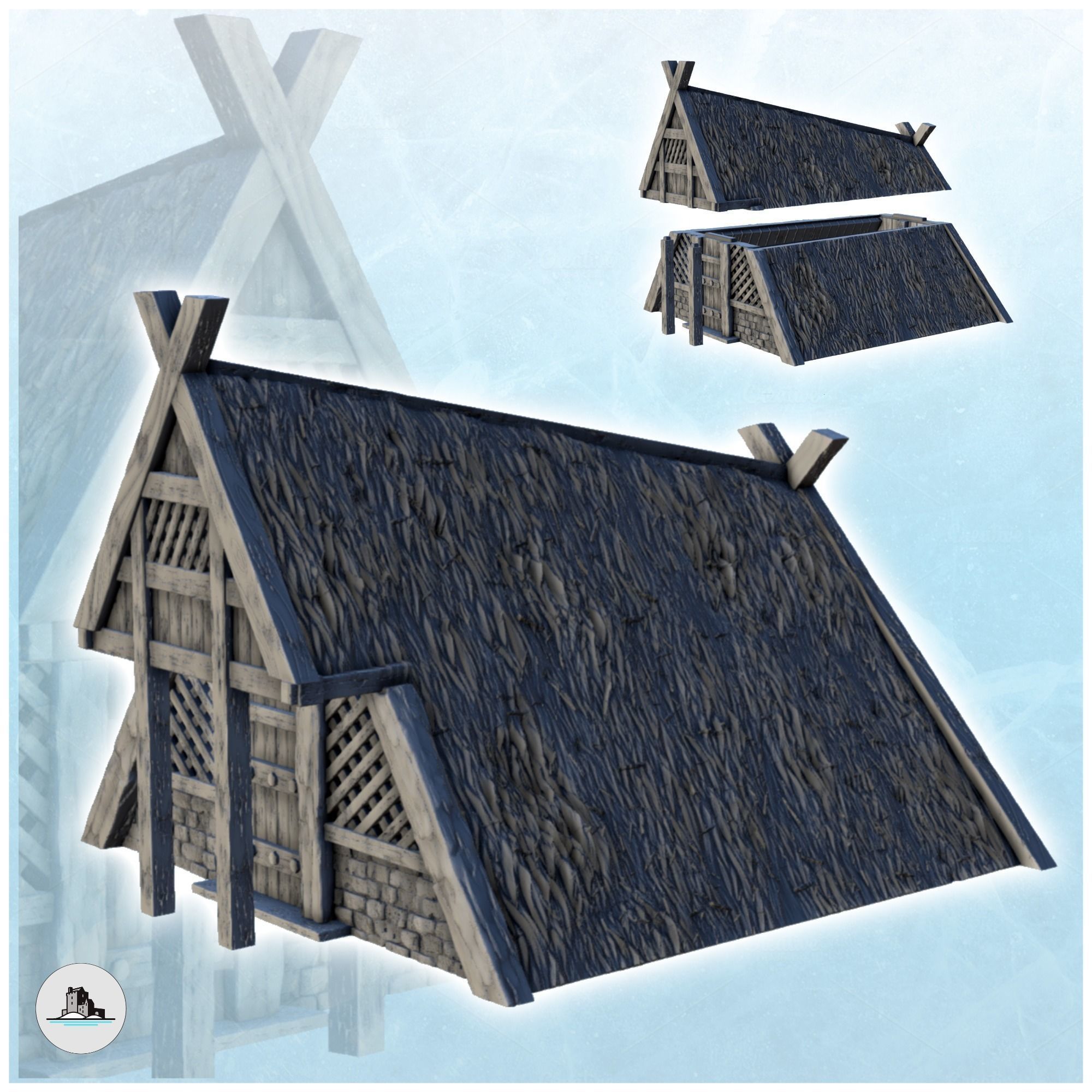 Viking building with bevelled roof and wooden column 6 3D model 3D ...