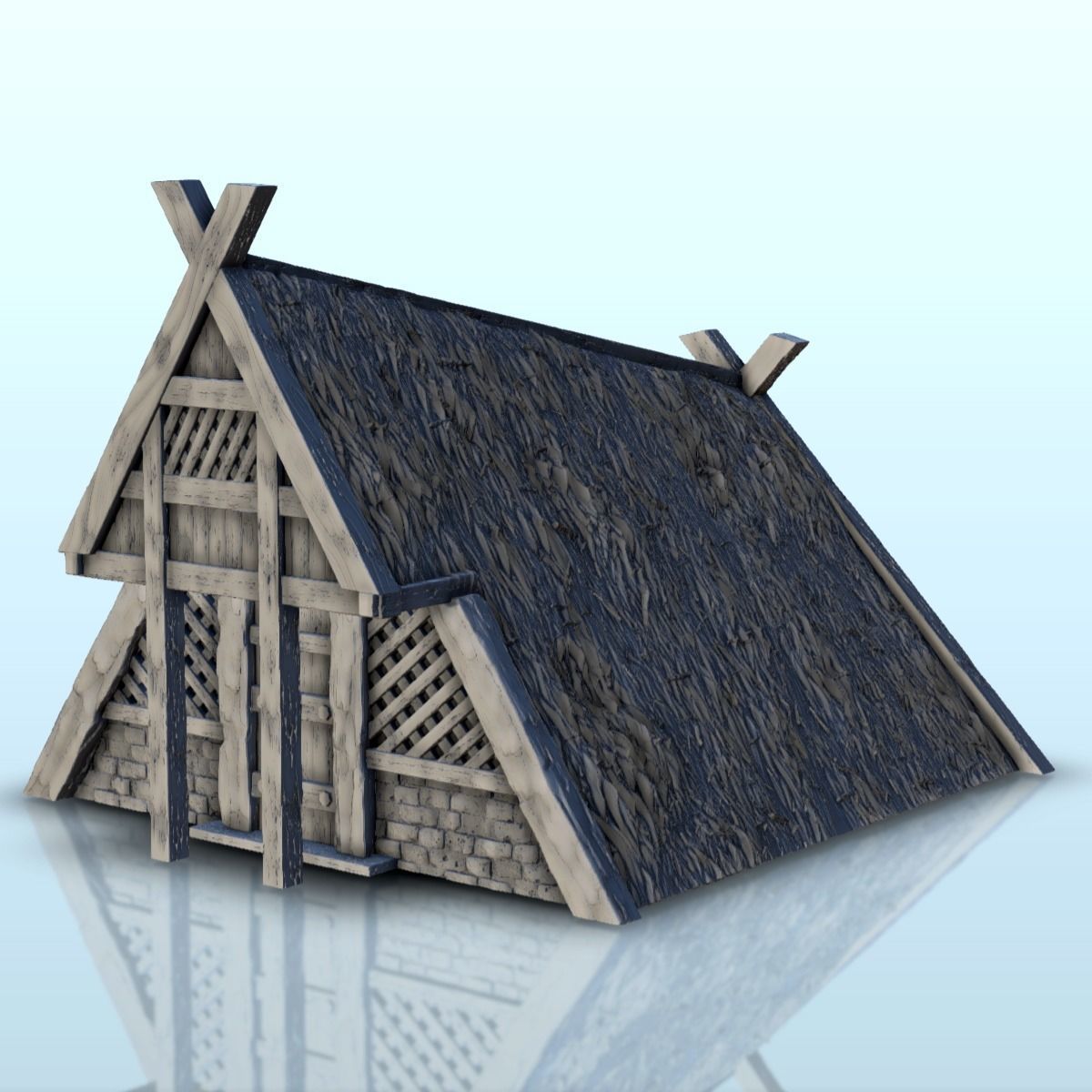 Viking building with bevelled roof and wooden column 6 3D model 3D ...