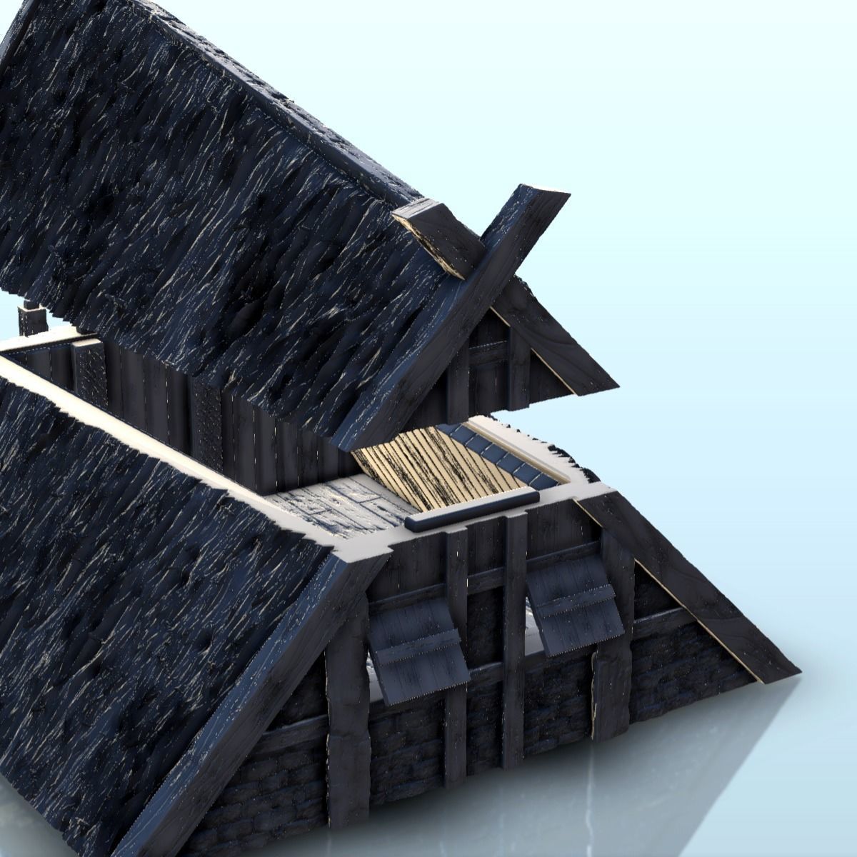 Viking building with bevelled roof and wooden column 6 3D model 3D ...