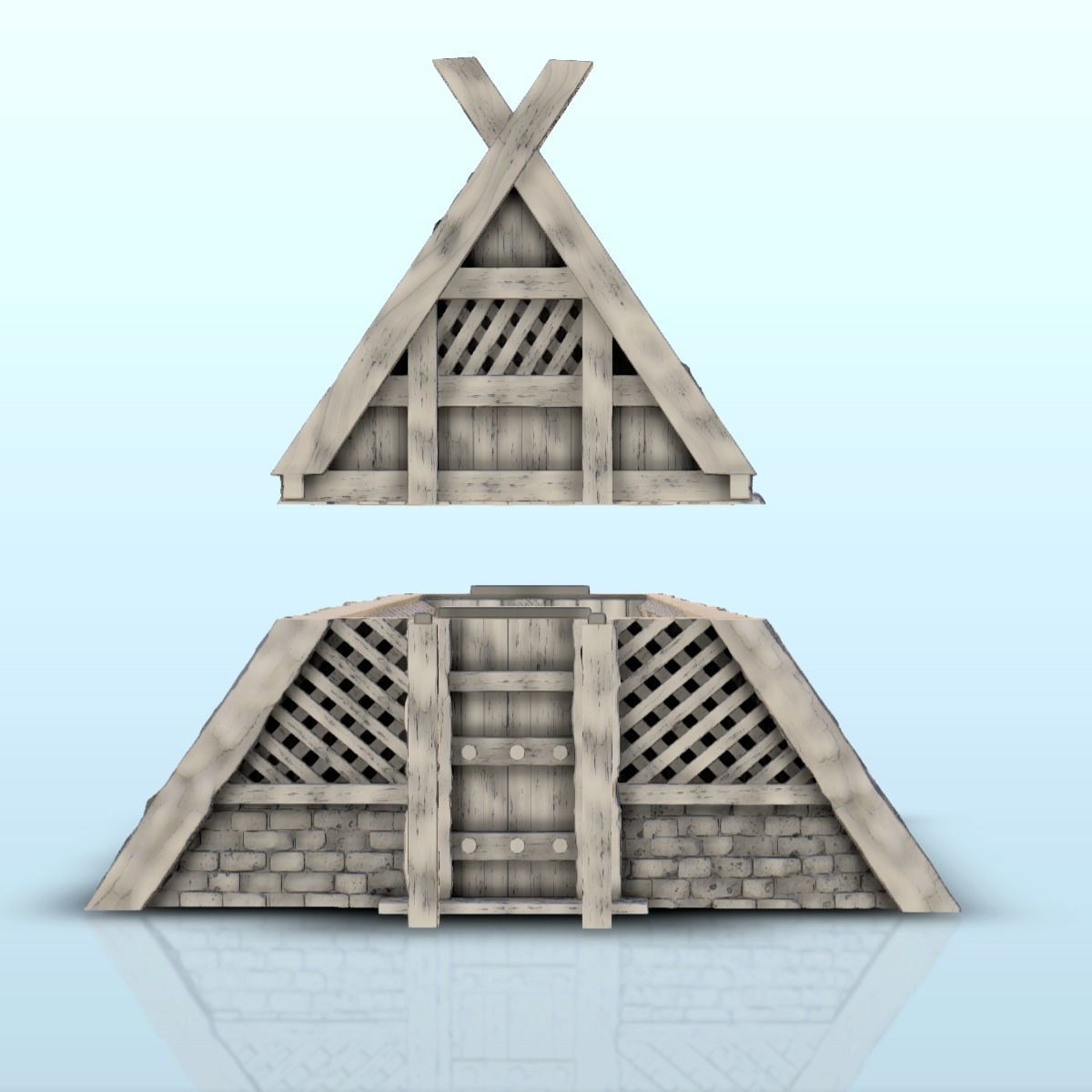 Viking building with bevelled roof and wooden column 6 3D model 3D ...