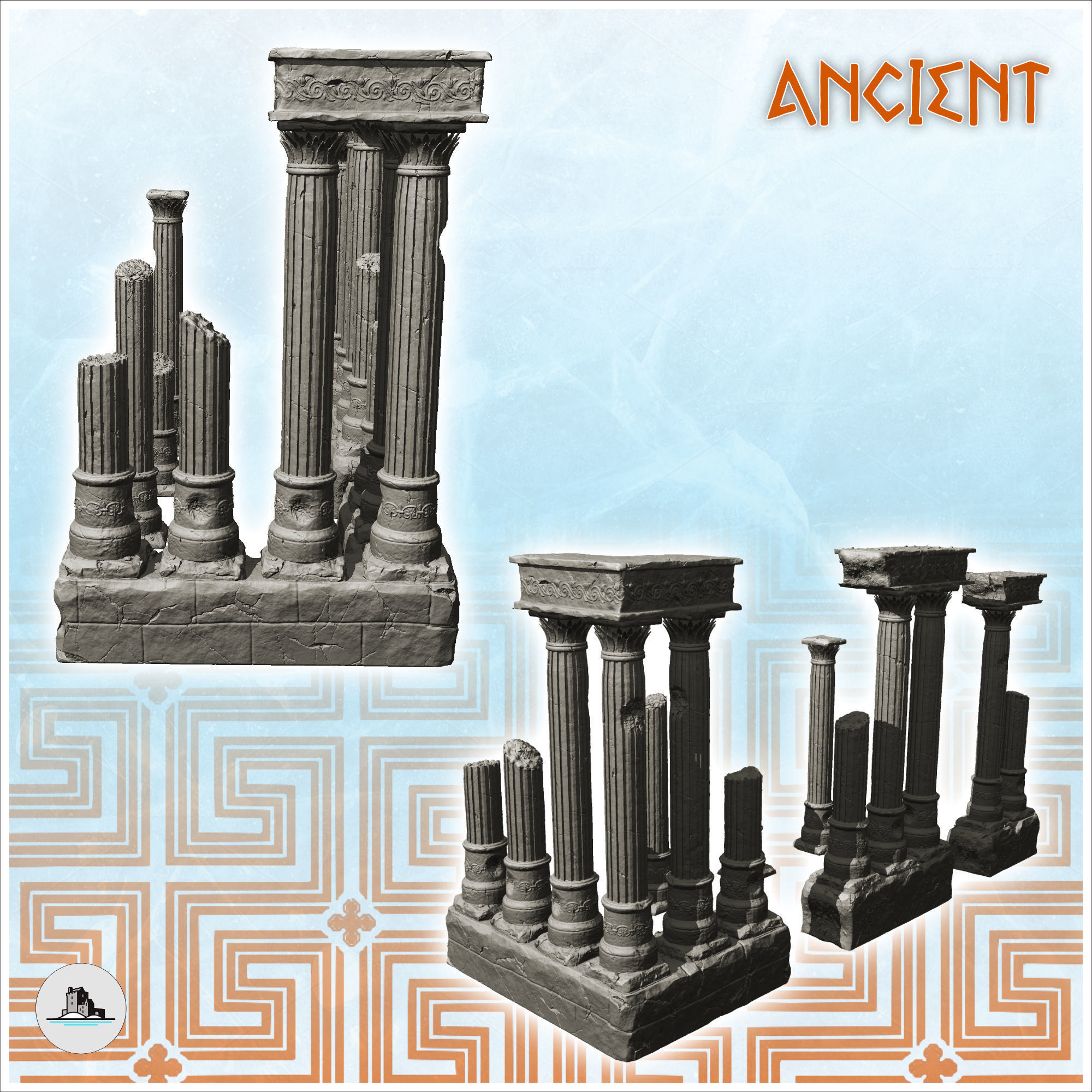 Set of ruined antique columns 1 - Ancient Classic Old Archaic 3D model ...