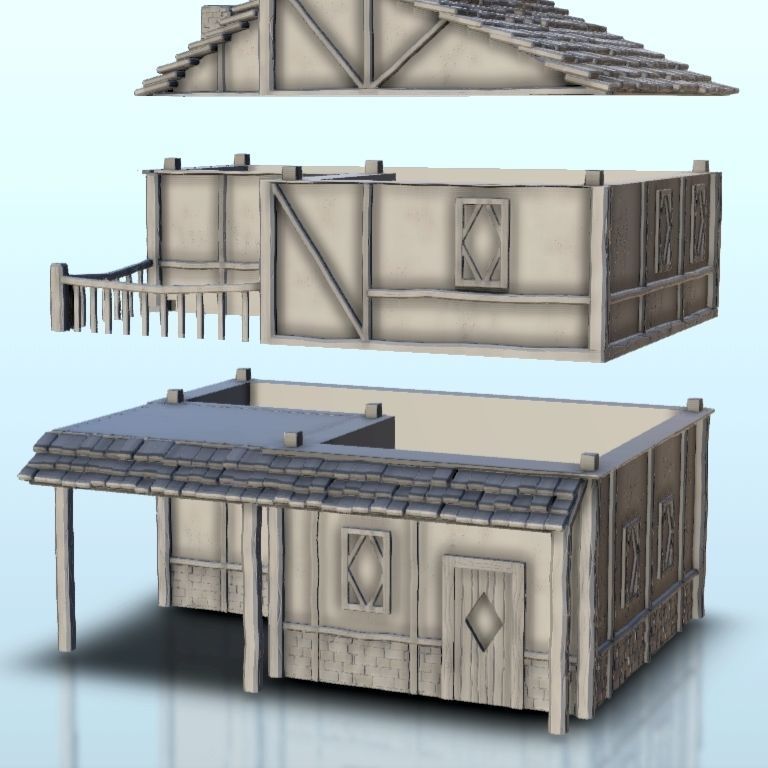 Medieval house with terrace and timbering 3 3D model 3D printable ...