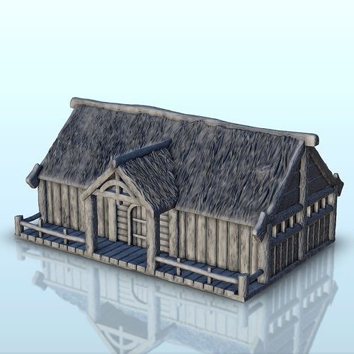 Medieval house with terrace and thatched roof 1 3D model 3D printable ...