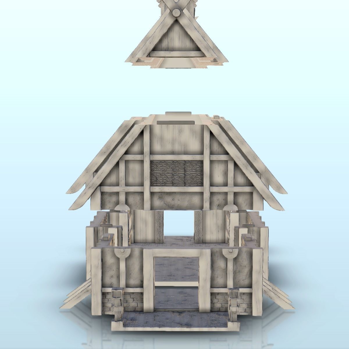 Large Viking building with double entrance and railings 5 3D model 3D ...