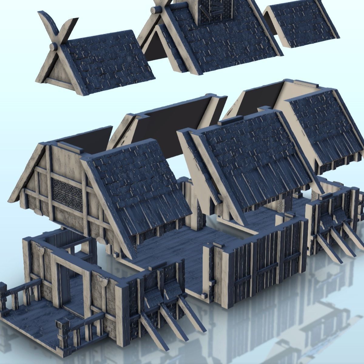 Large Viking building with double entrance and railings 5 3D model 3D ...