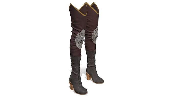 3D model Medieval Knights High Heel Thigh Boots With Knee Guard VR / AR ...