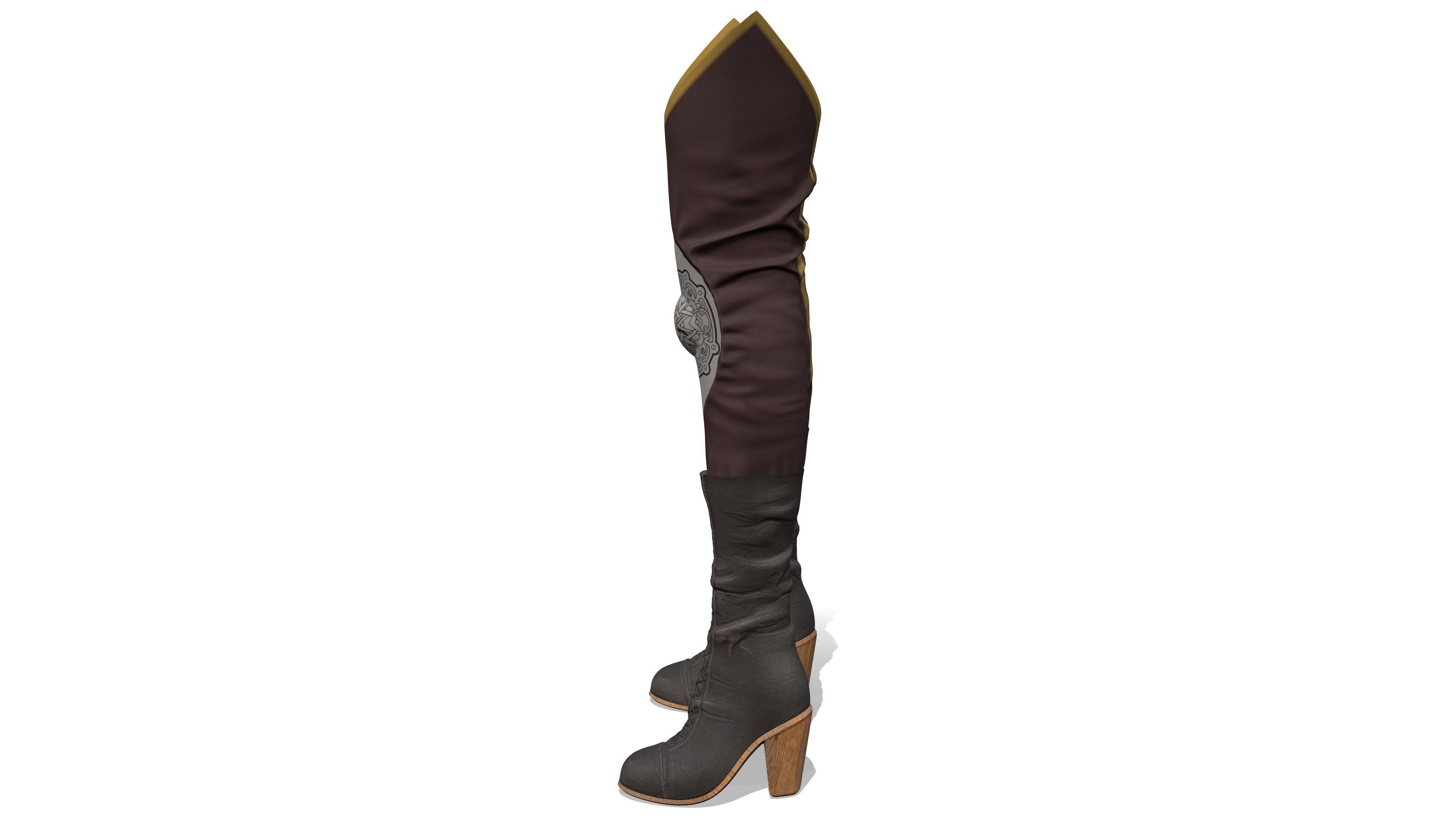 3D model Medieval Knights High Heel Thigh Boots With Knee Guard VR / AR ...