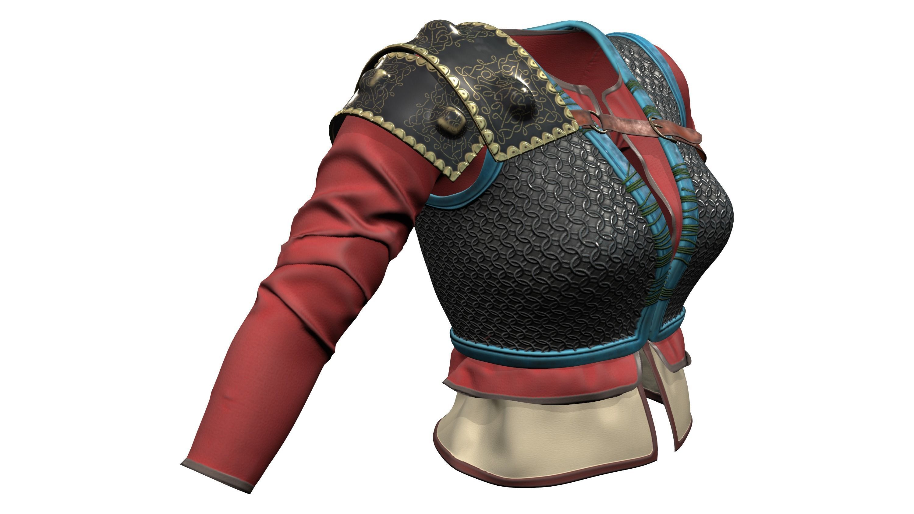 3D model Medieval Warrior Top With Skin Leather Vest and Shoulder Guard ...
